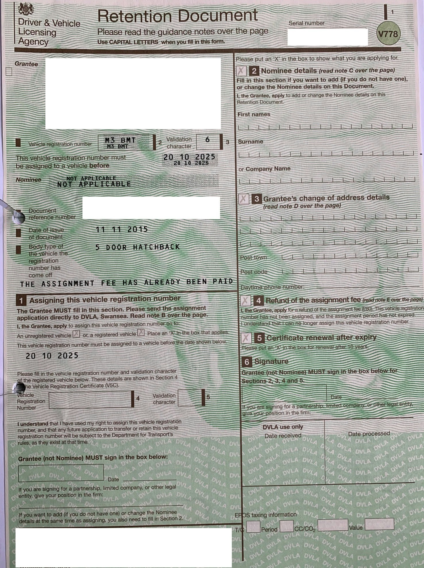 'M3 BMT' - NUMBER PLATE for sale by auction in , United Kingdom