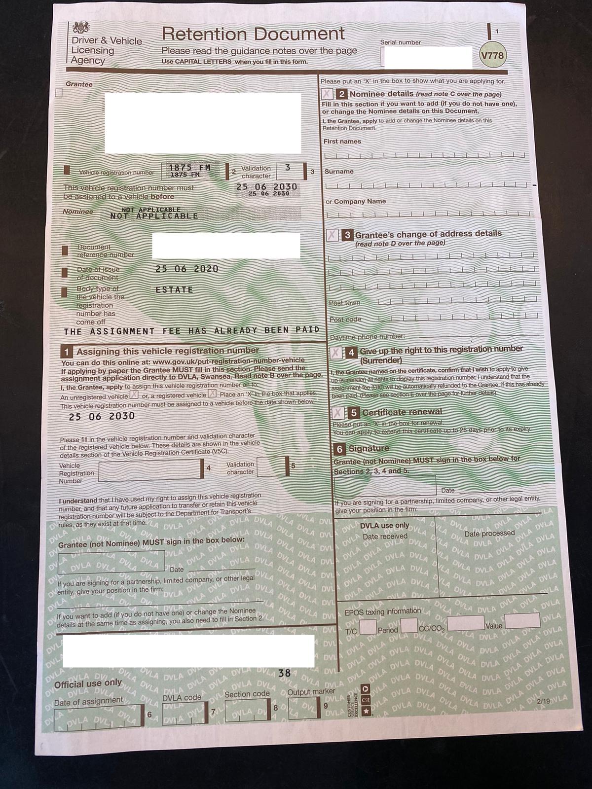 '1875 FM' - NUMBER PLATE