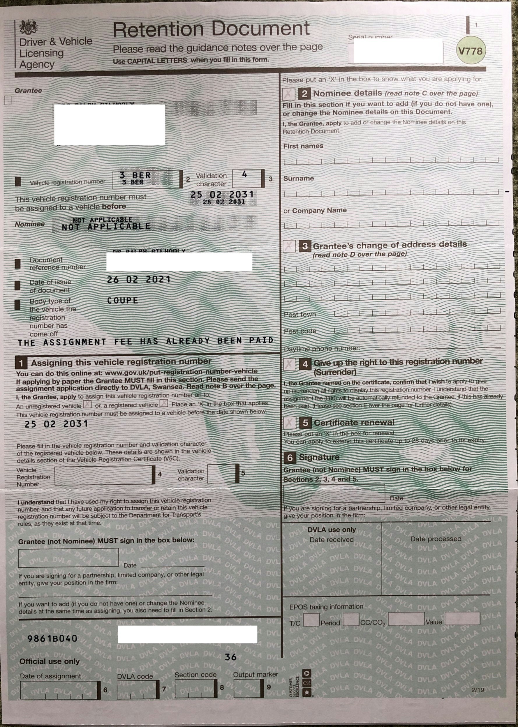 '3 BER' - NUMBER PLATE for sale by auction in , United Kingdom