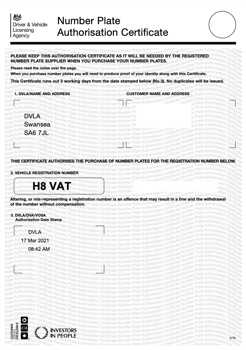 'H8 VAT' - NUMBER PLATE for sale by auction in , United Kingdom