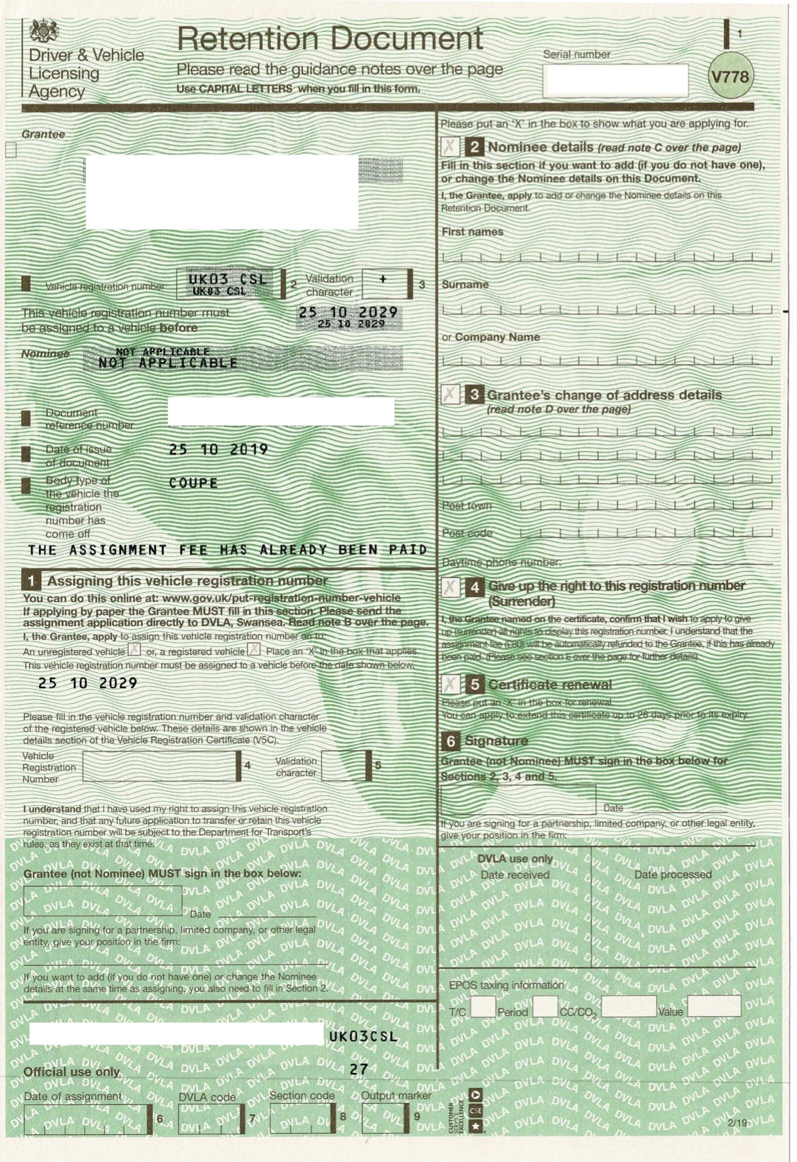 'UK03 CSL' - NUMBER PLATE for sale by auction in , United Kingdom