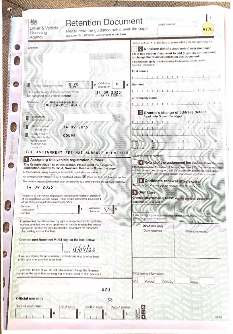 'G 70' - NUMBER PLATE for sale by auction in , United Kingdom