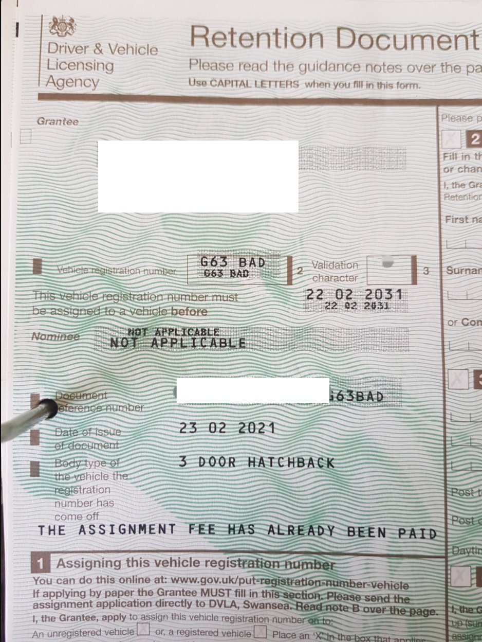 'G63 BAD' - NUMBER PLATE for sale by auction in , United Kingdom