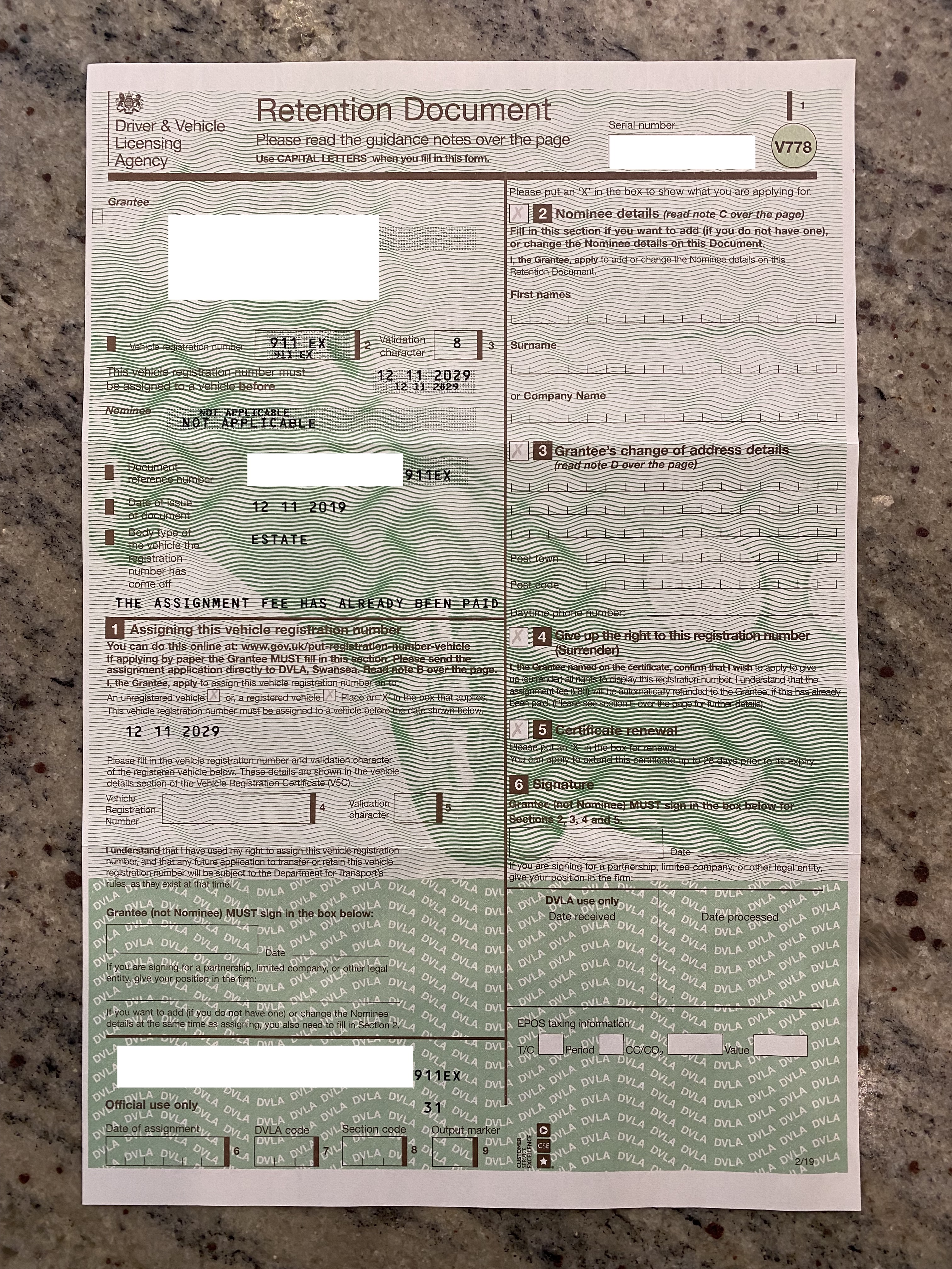 '911 EX' - NUMBER PLATE for sale by auction in , United Kingdom