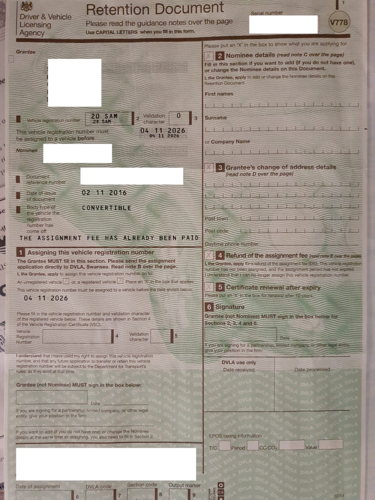 '20 SAM' - NUMBER PLATE