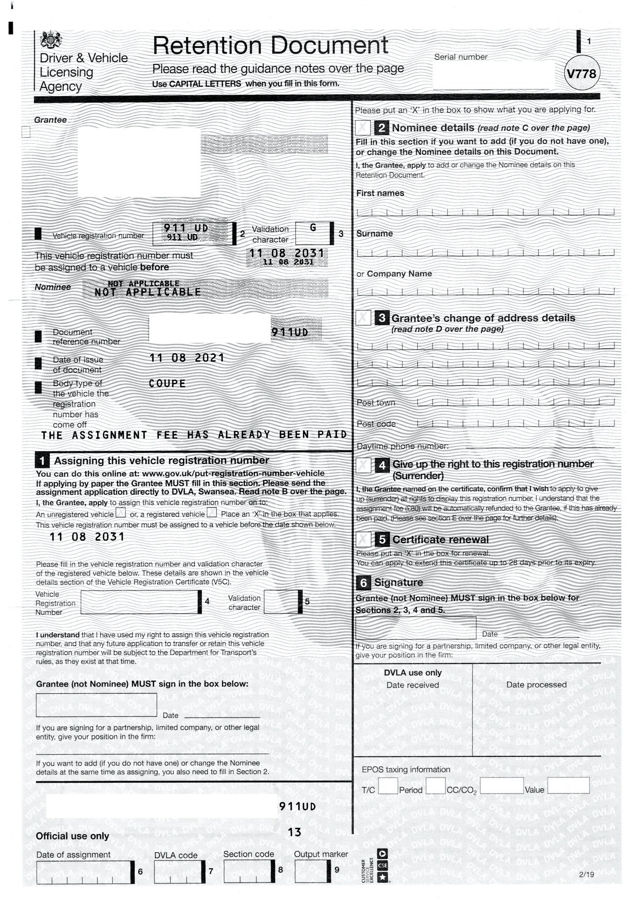 '911 UD' - NUMBER PLATE for sale by auction in , United Kingdom