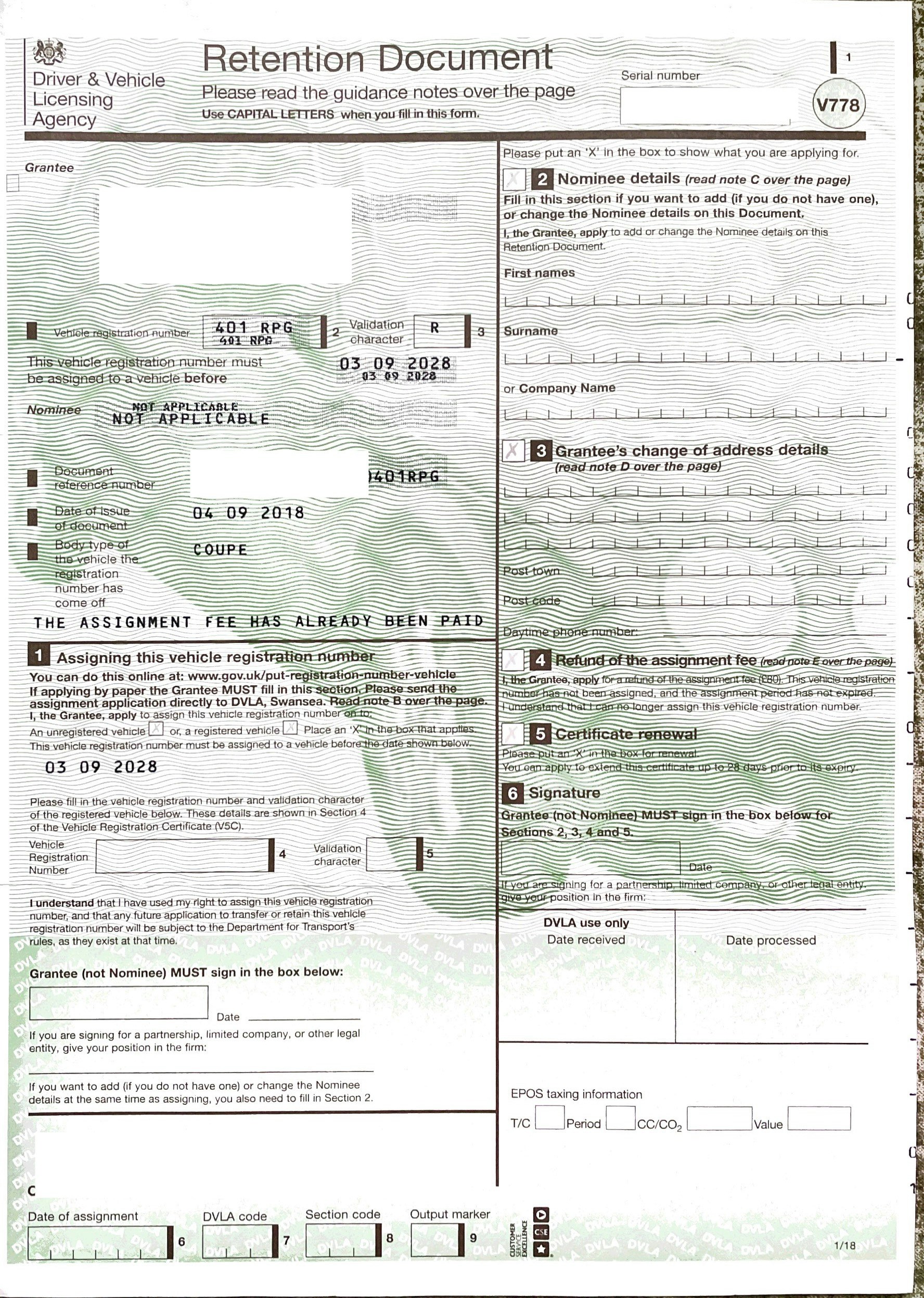 '401 RPG' - NUMBER PLATE for sale by auction in , United Kingdom