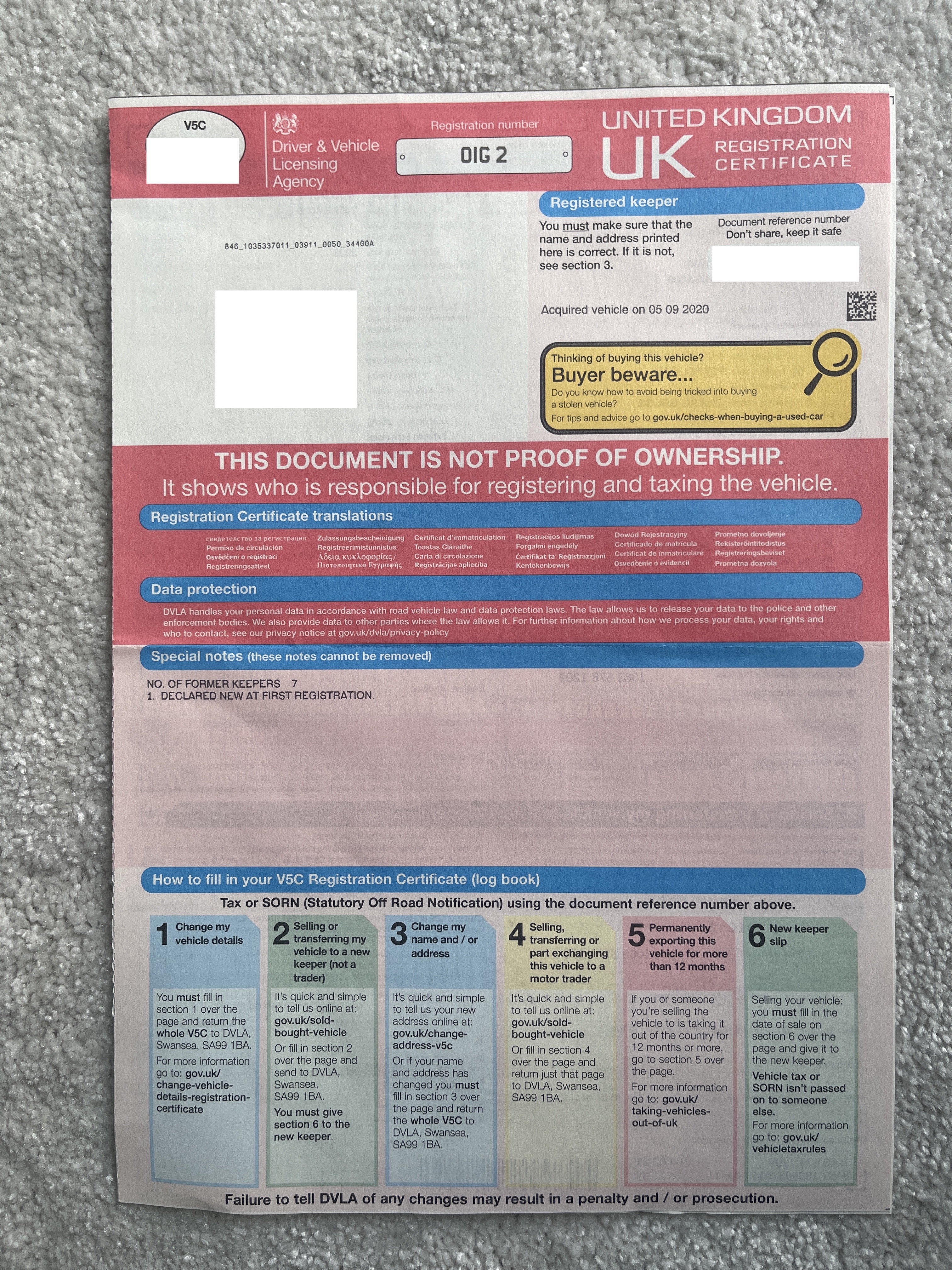 'OIG 2' - NUMBER PLATE for sale by auction in , United Kingdom