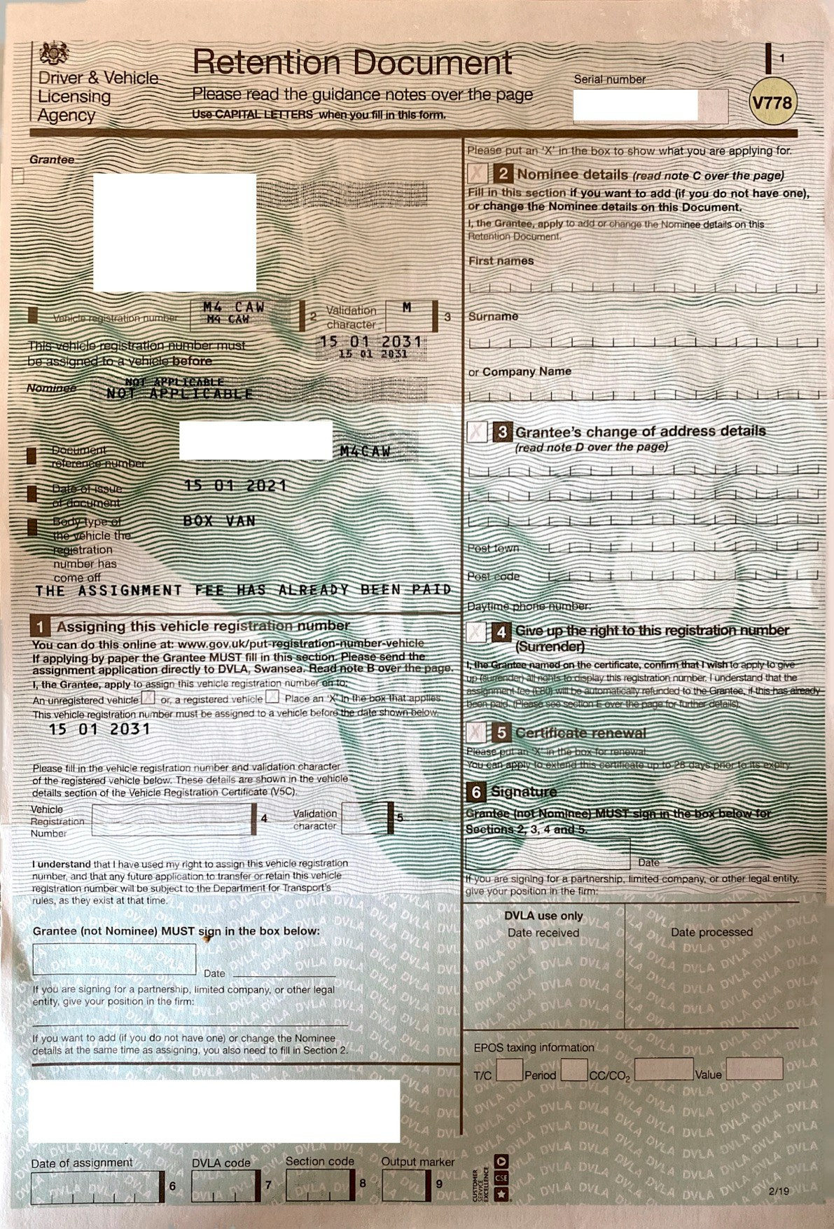 'M4 CAW' - NUMBER PLATE for sale by auction in , United Kingdom