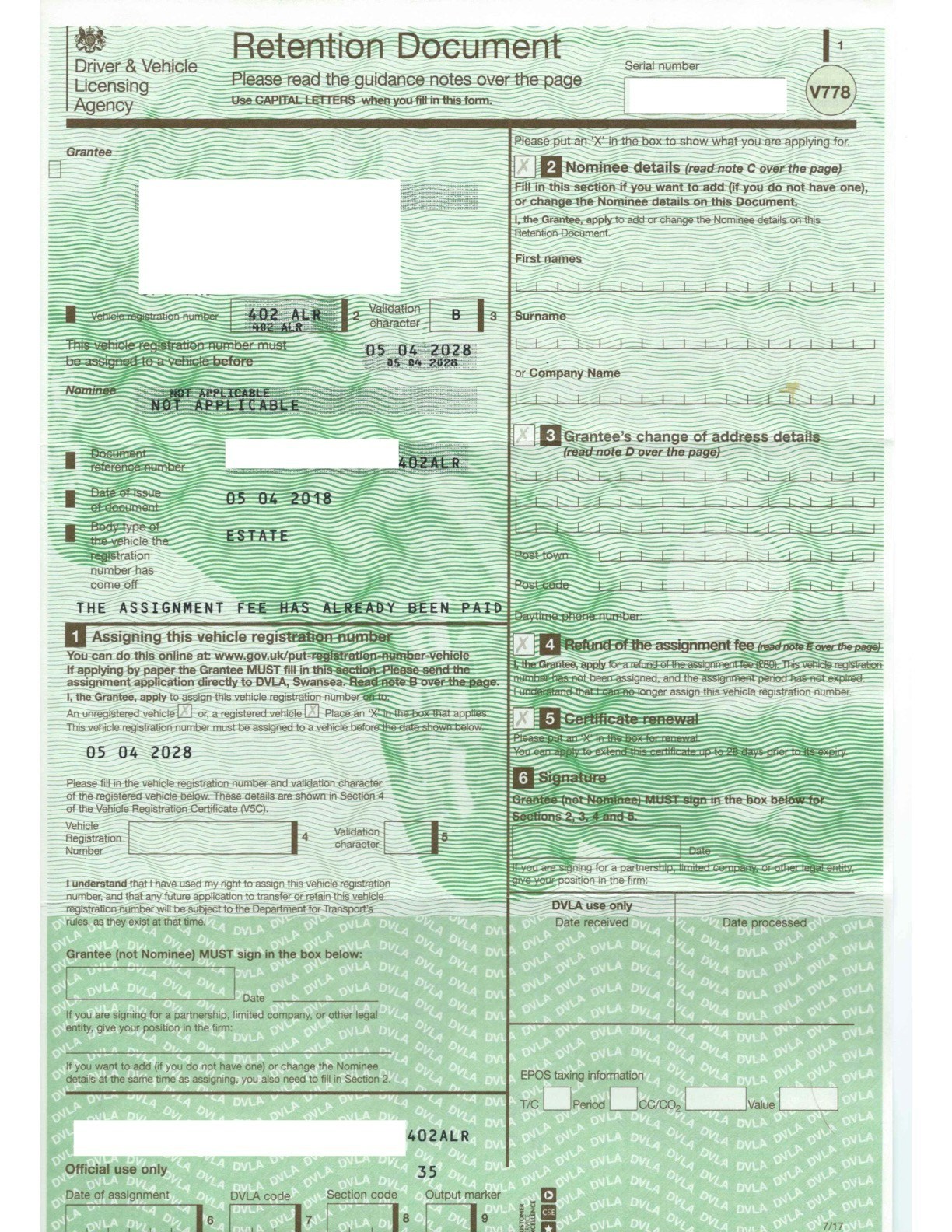 '402 ALR' - NUMBER PLATE