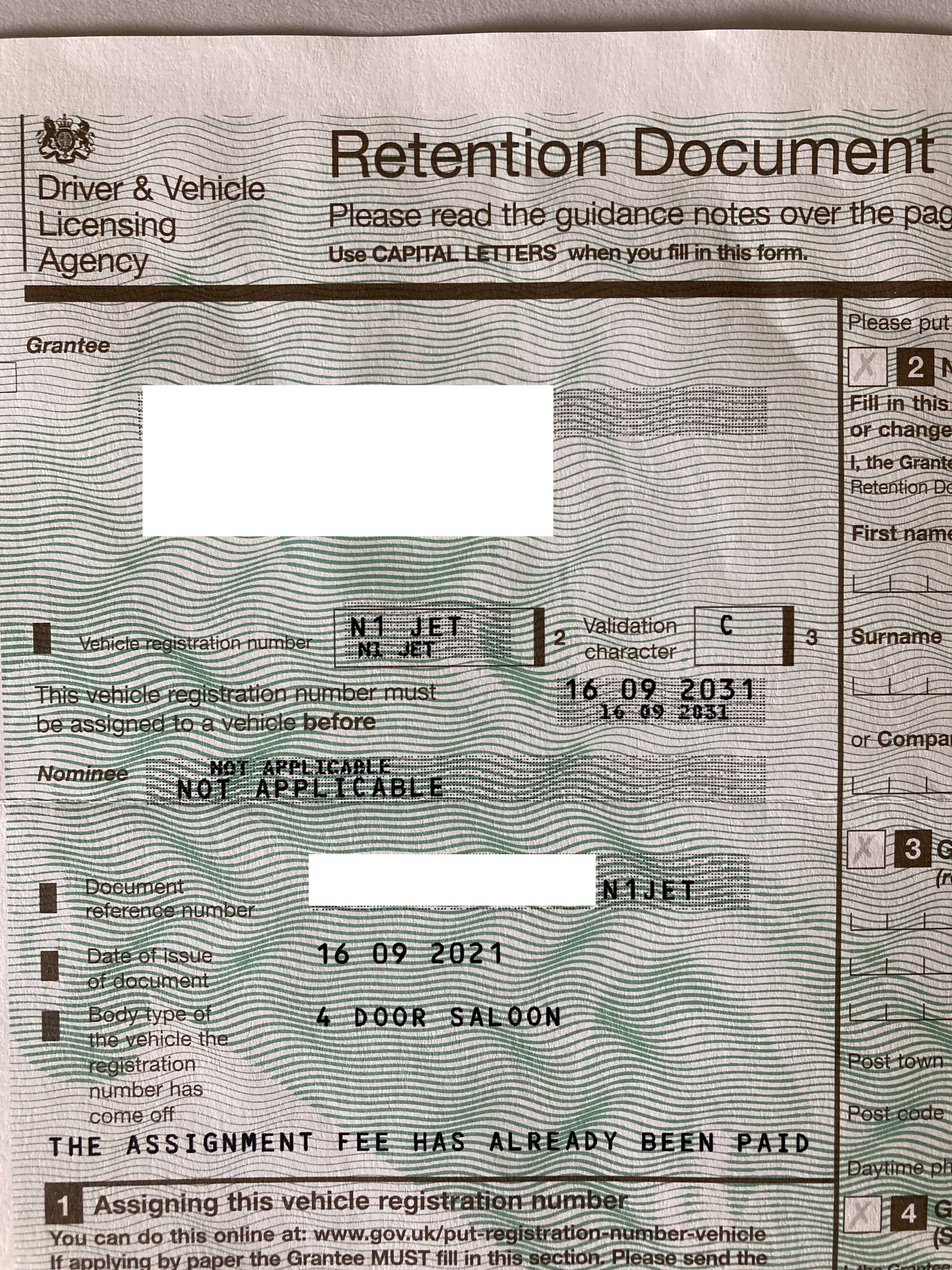 'N1 JET' - NUMBER PLATE for sale by auction in , United Kingdom