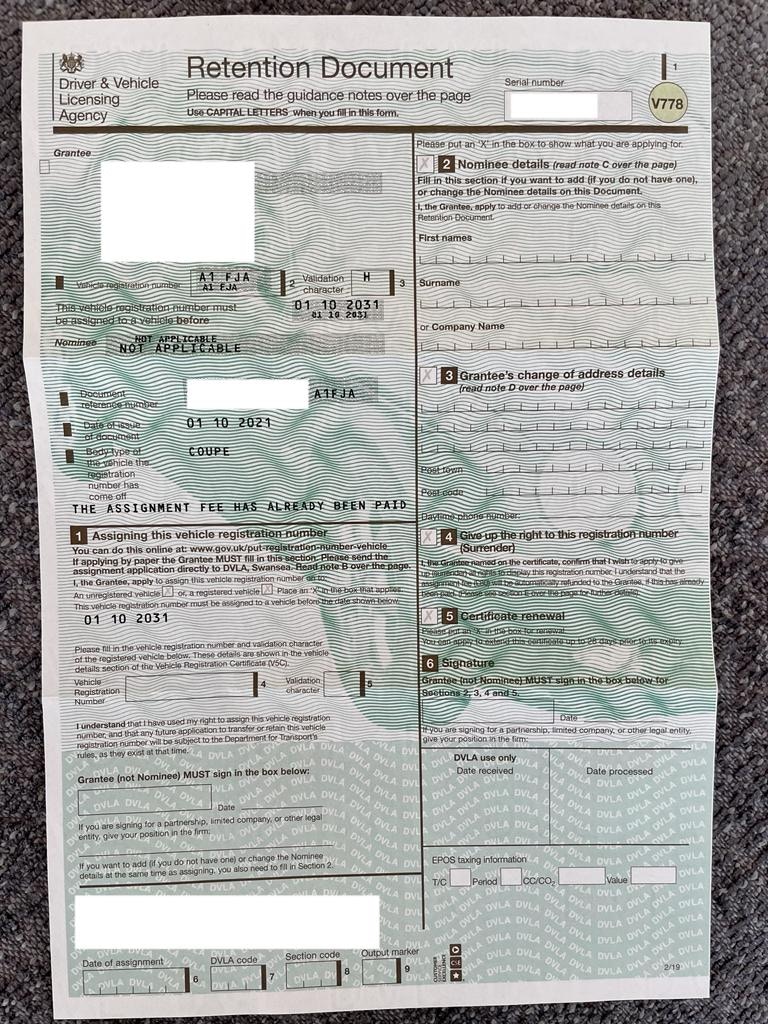 'A1 FJA' - NUMBER PLATE for sale by auction in , United Kingdom