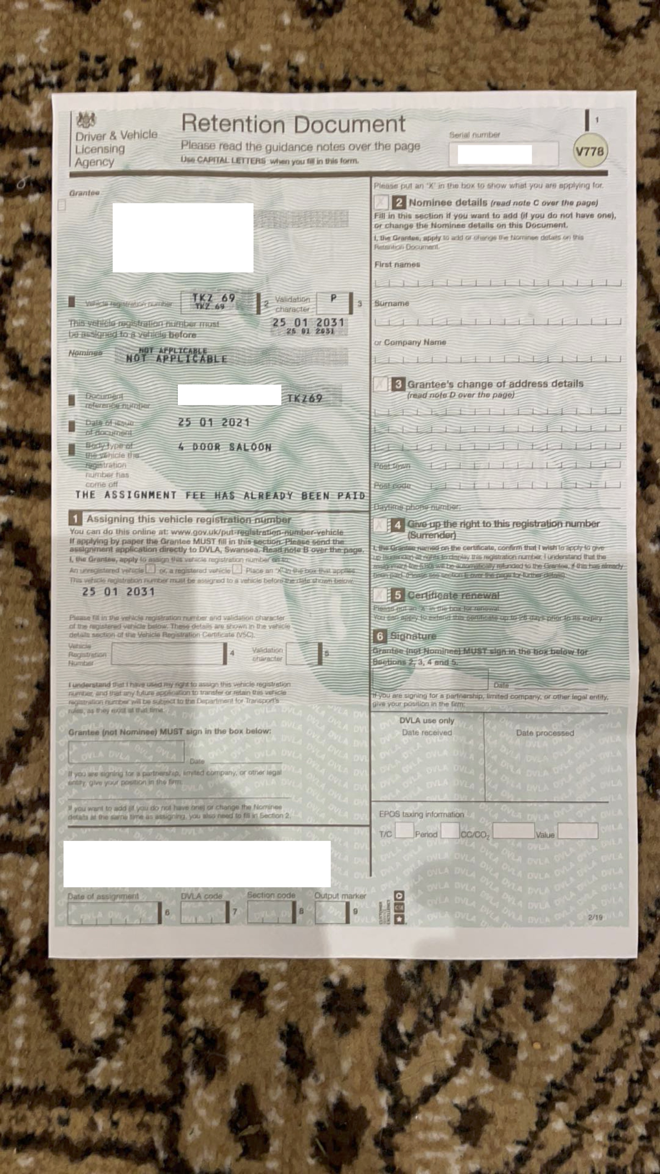 'TKZ 69' - NUMBER PLATE for sale by auction in , United Kingdom