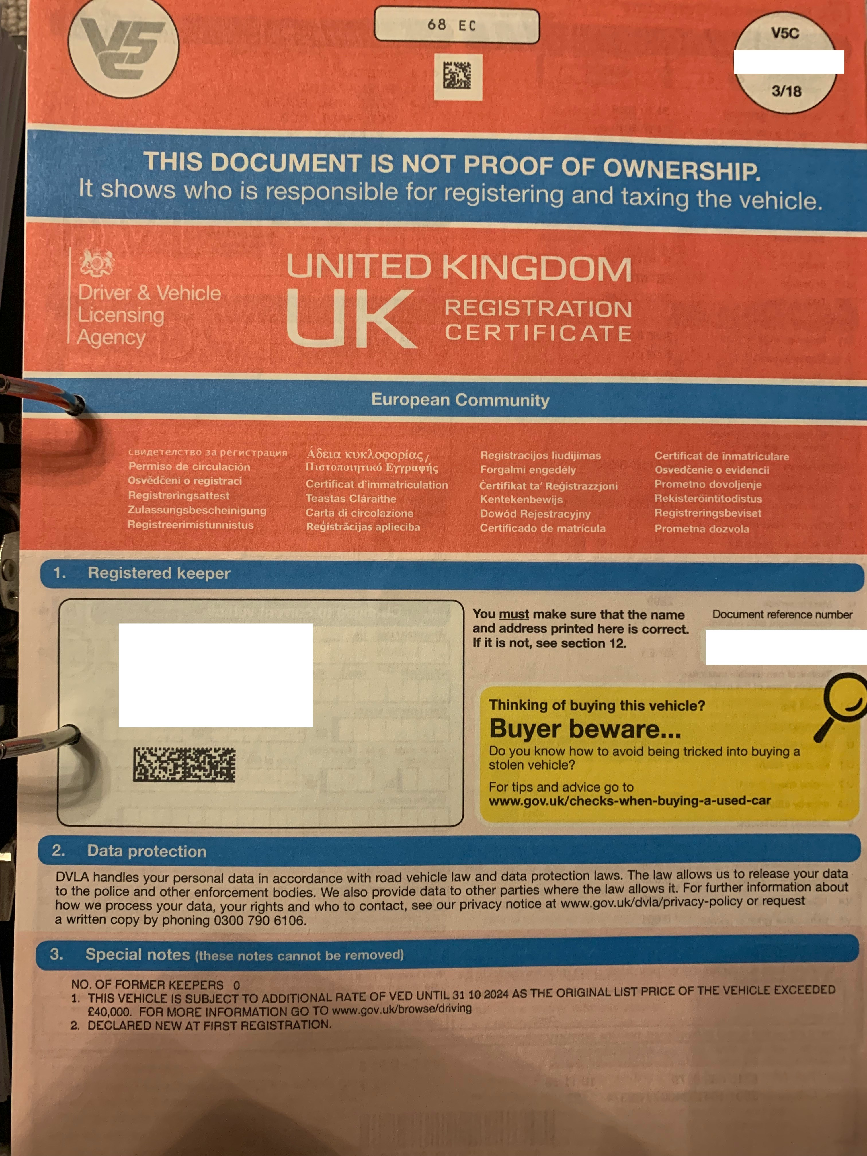 '68 EC' - NUMBER PLATE