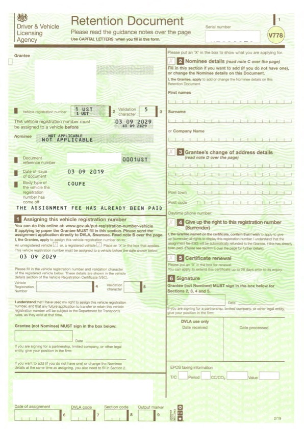 '1 UST' - NUMBER PLATE for sale by auction in , United Kingdom