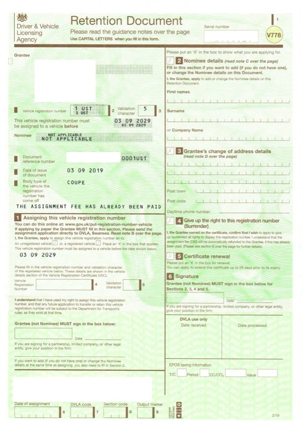 '1 UST' - NUMBER PLATE for sale by auction in , United Kingdom