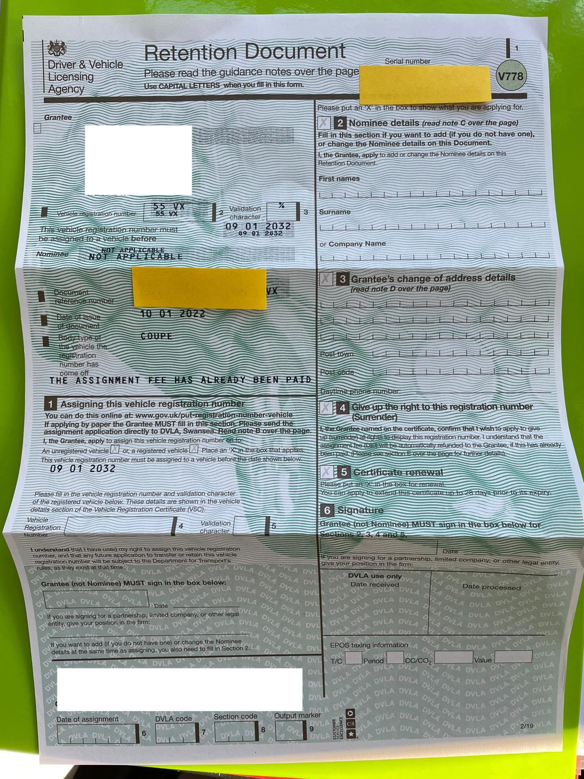 '55 VX' - NUMBER PLATE for sale by auction in , United Kingdom