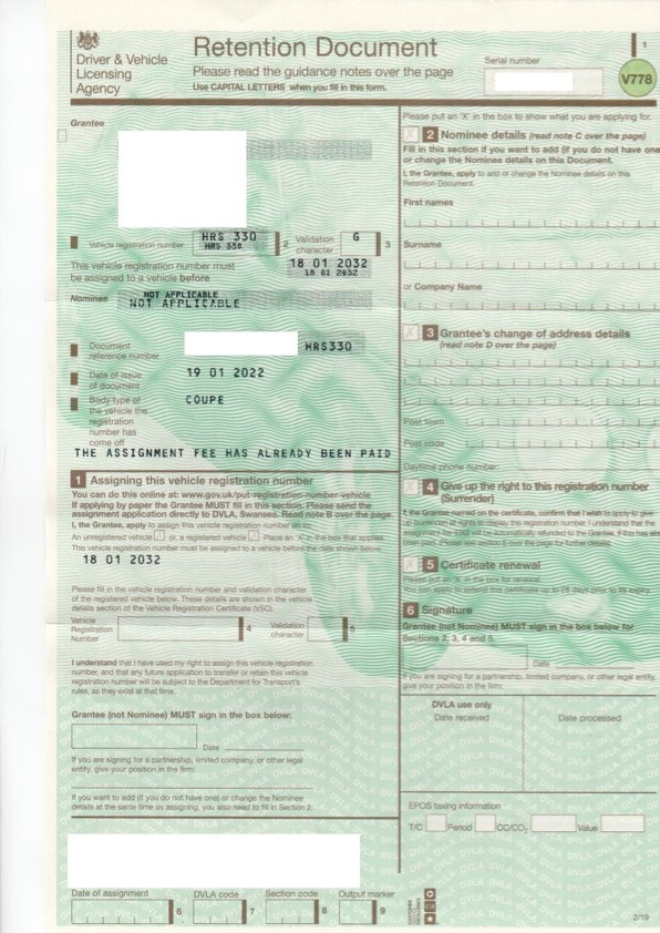 'HRS 330' - NUMBER PLATE for sale by auction in , United Kingdom