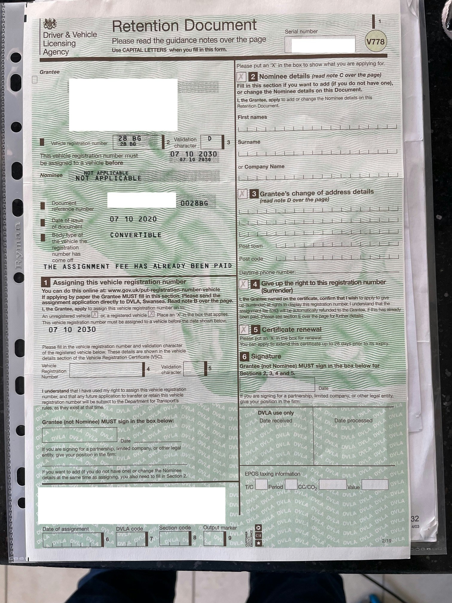 '28 BG' - NUMBER PLATE for sale by auction in , United Kingdom