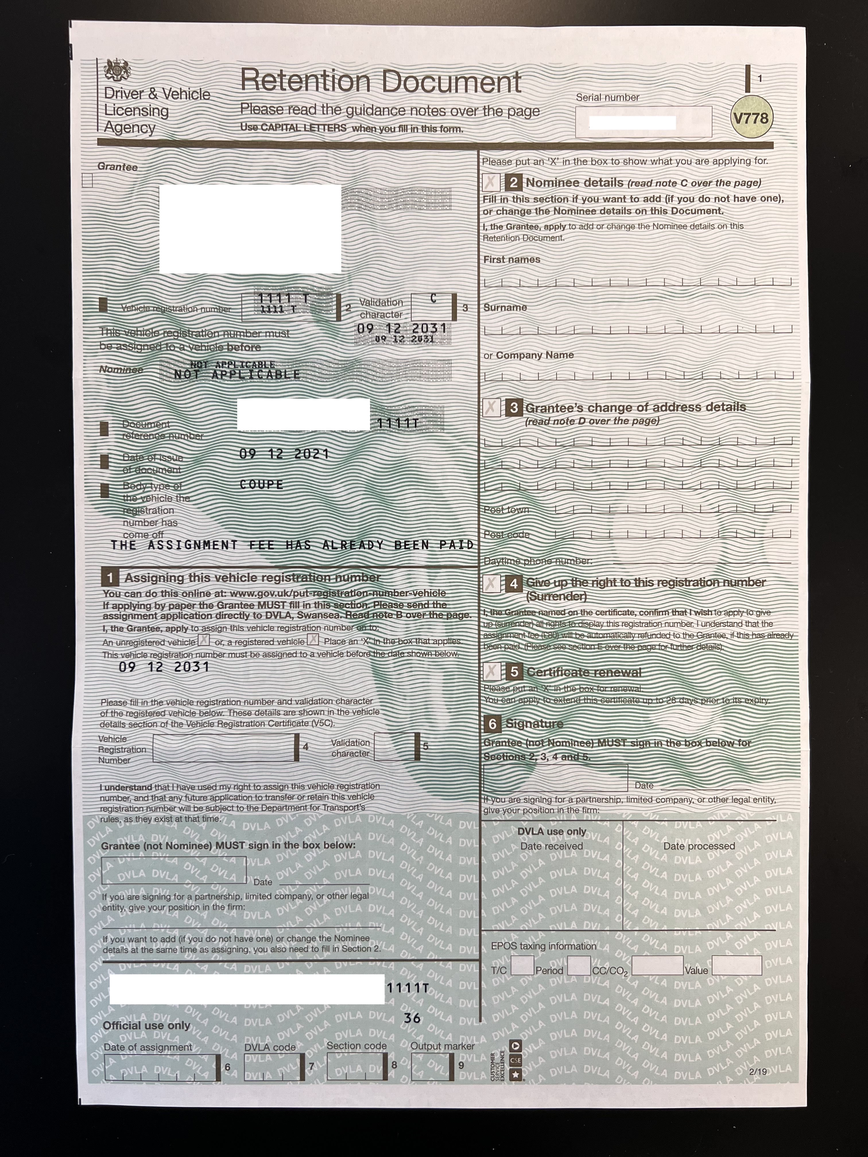 '1111 T' - NUMBER PLATE for sale by auction in , United Kingdom