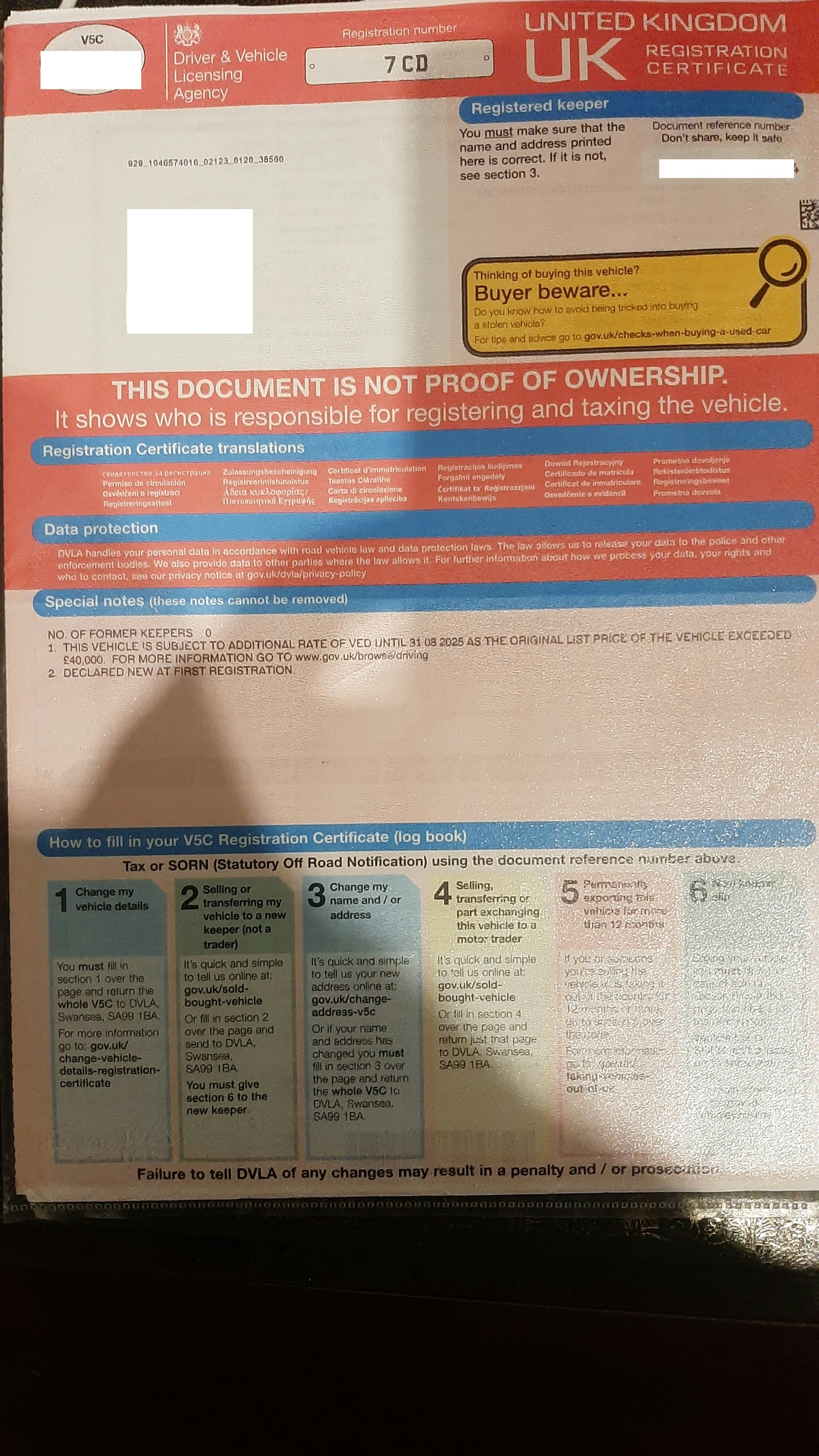 '7 CD' - NUMBER PLATE