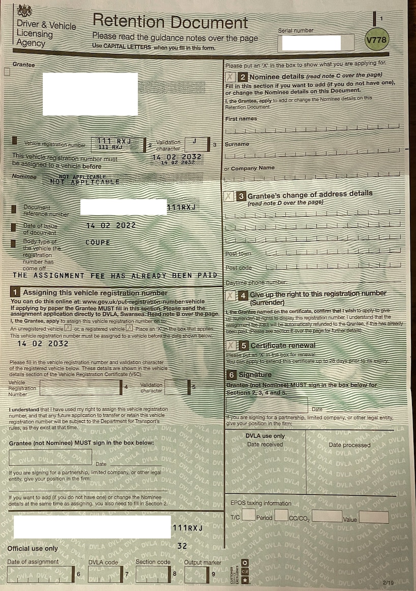 '111 RXJ' - NUMBER PLATE for sale by auction in , United Kingdom