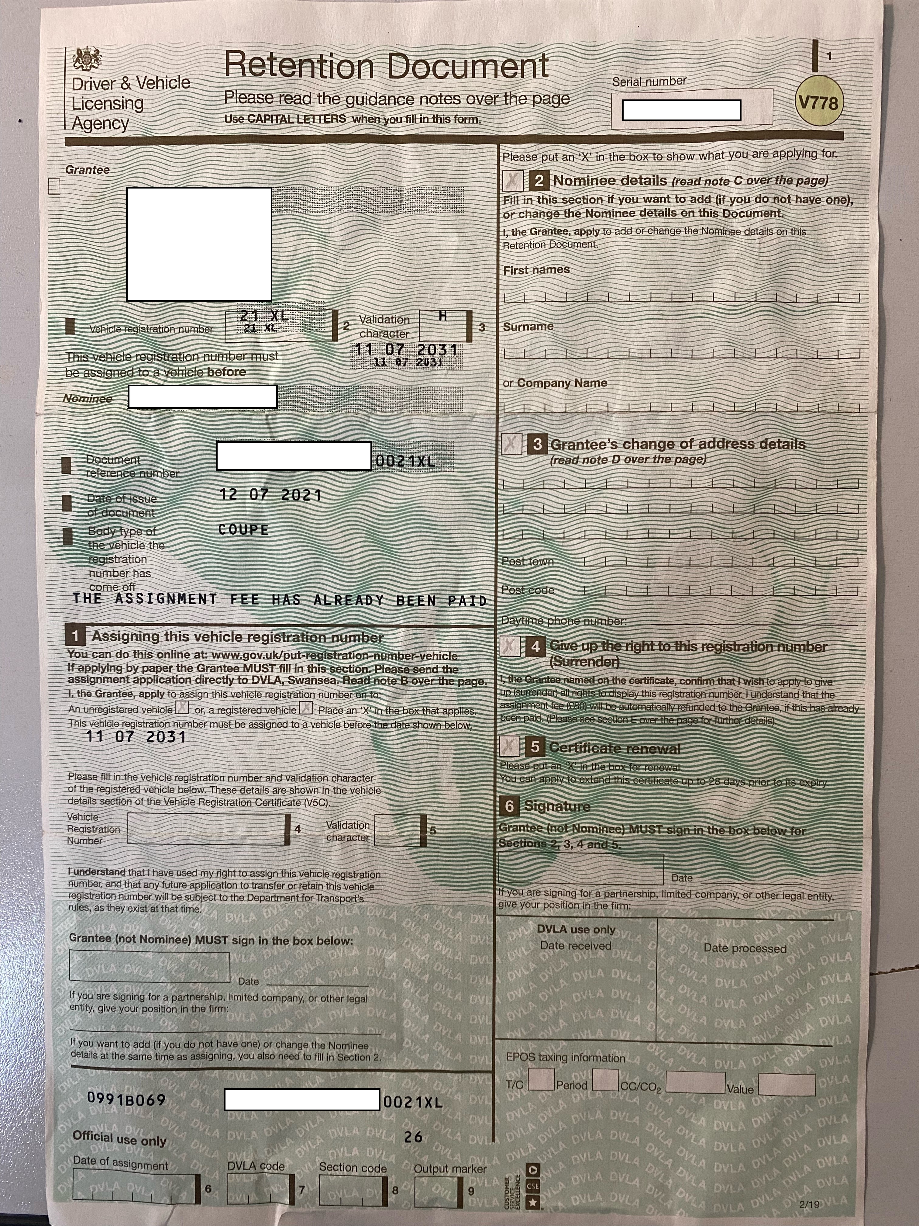 '21 XL' - NUMBER PLATE