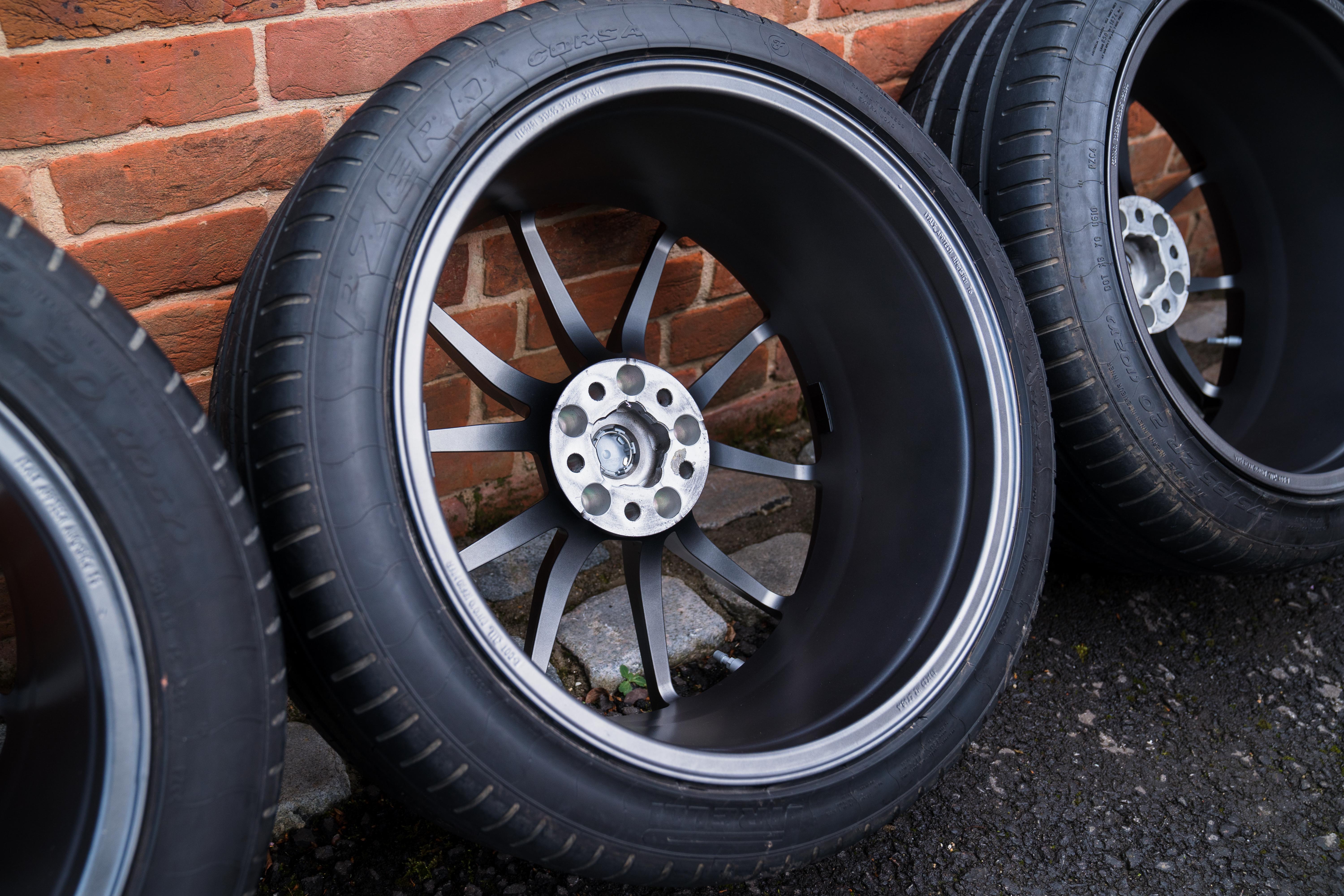 SET OF FERRARI F12 TDF FORGED MATTE ALLOY WHEELS AND TYRES