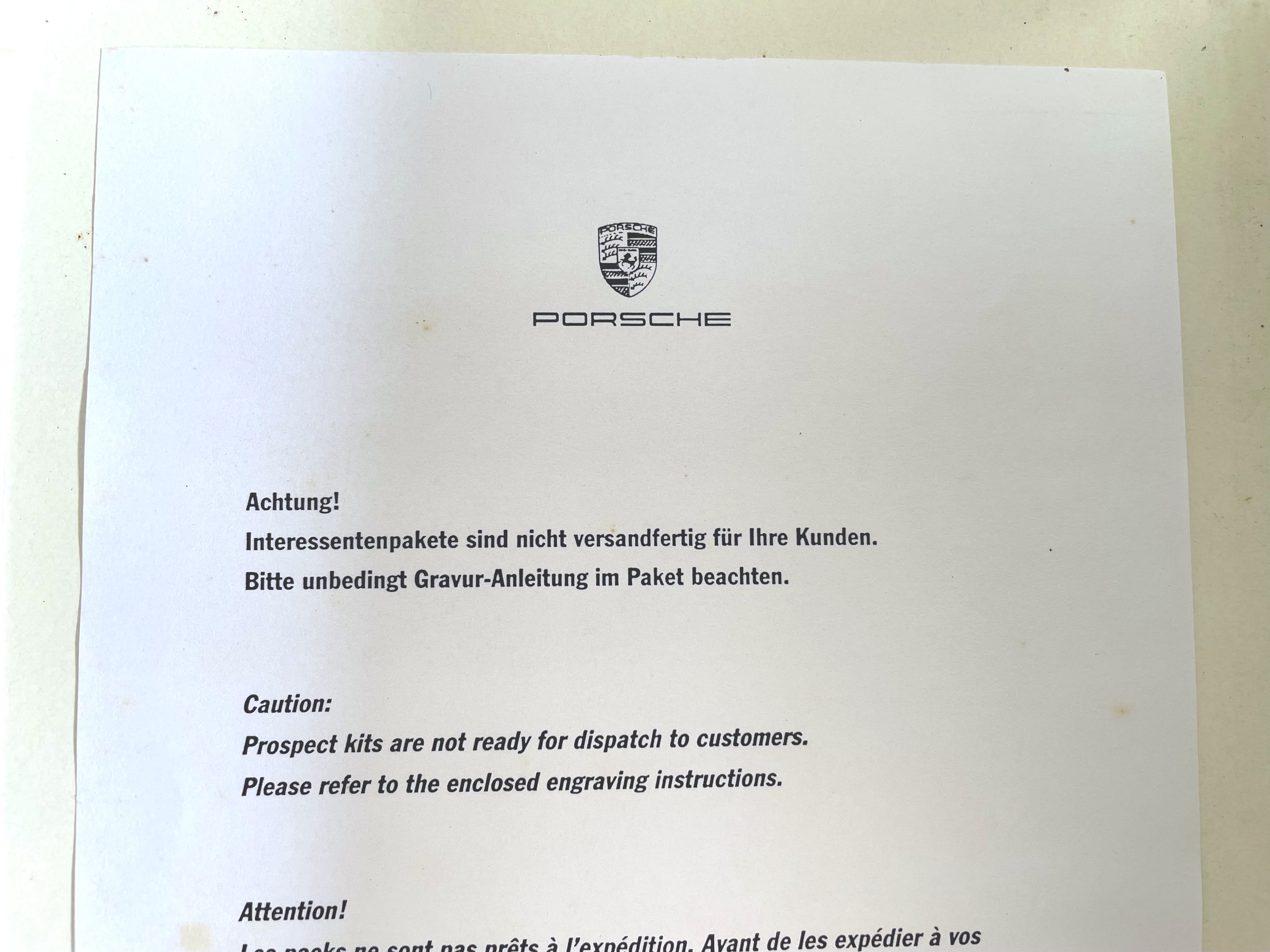 PORSCHE CARRERA GT PRE DELIVERY GIFT PACKAGE