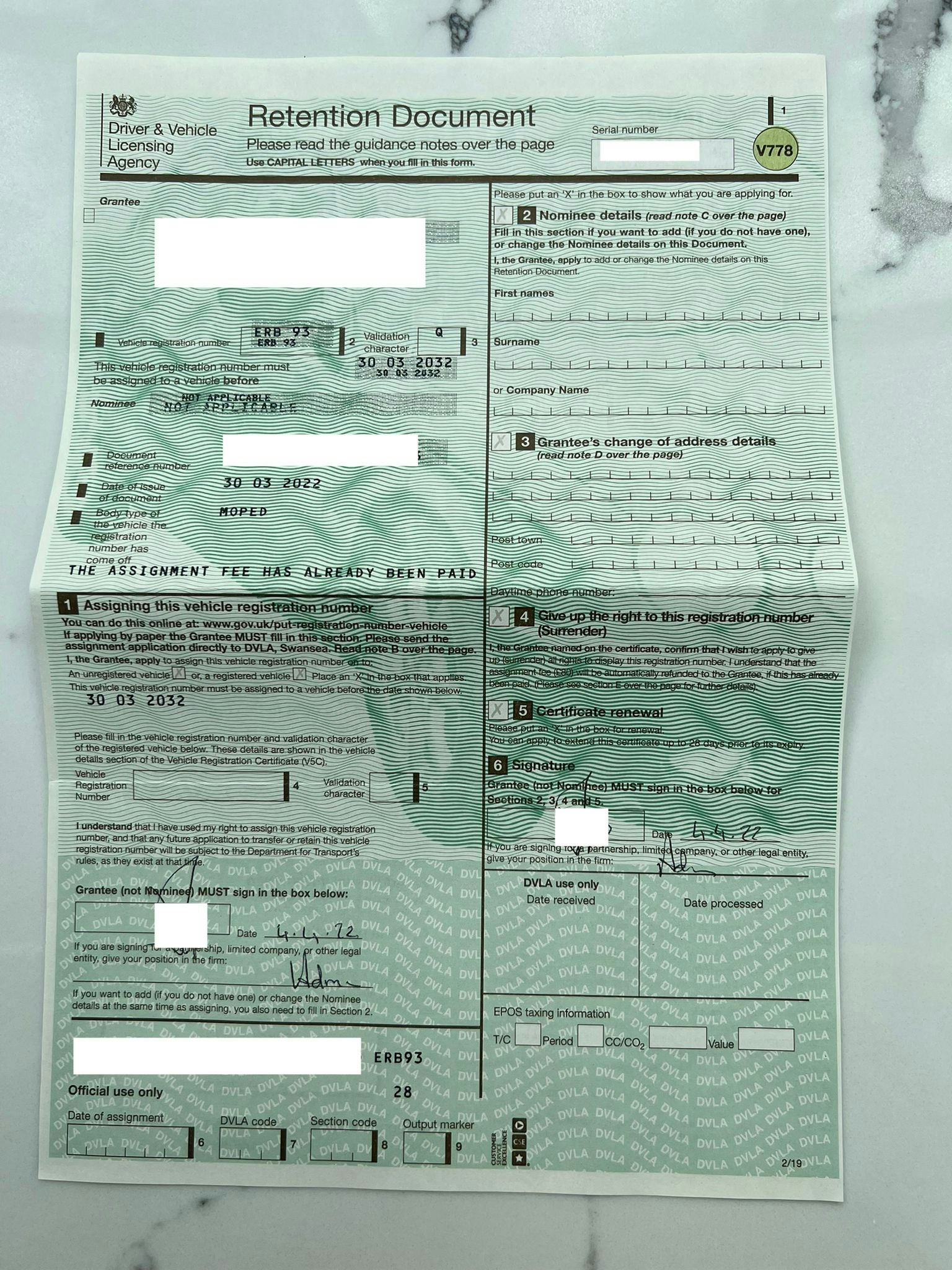 'ERB 93' - NUMBER PLATE for sale by auction in , United Kingdom