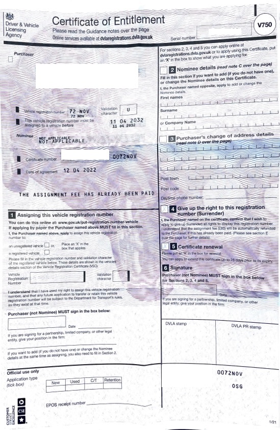 '72 NOV' - NUMBER PLATE for sale in , United Kingdom