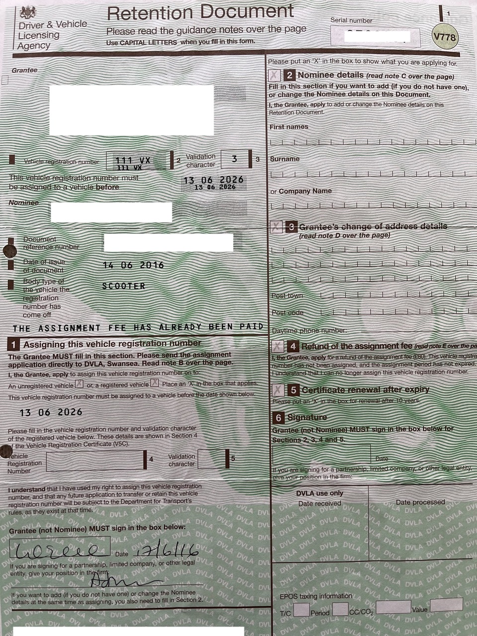 '111 VX' - NUMBER PLATE for sale by auction in , United Kingdom