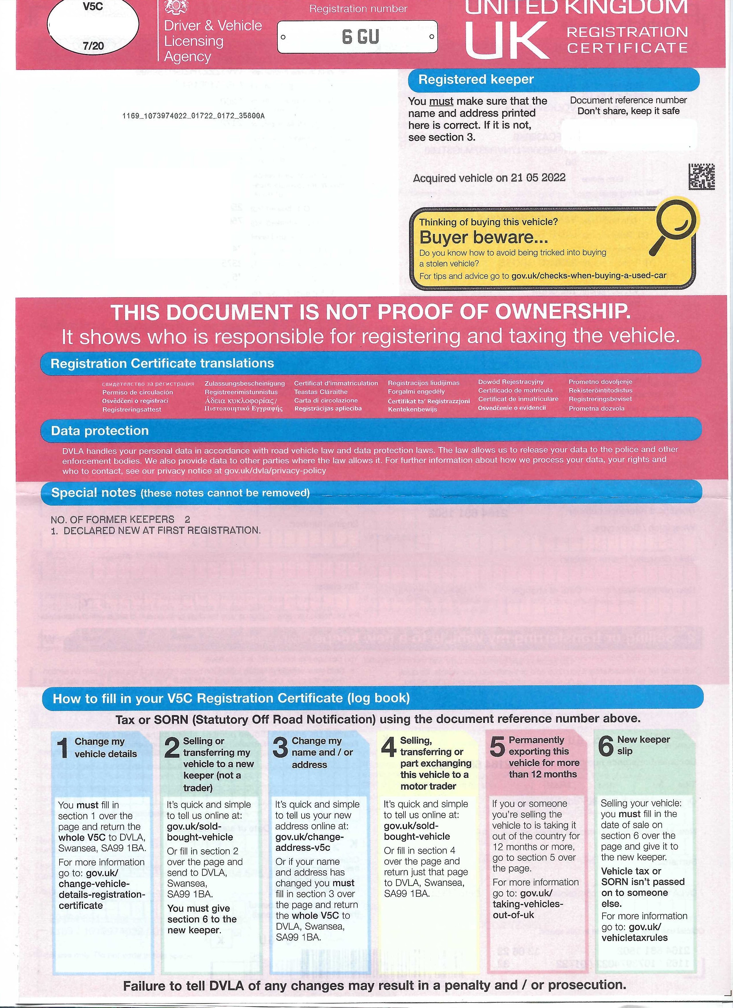 '6 GU' - NUMBER PLATE for sale by auction in , United Kingdom