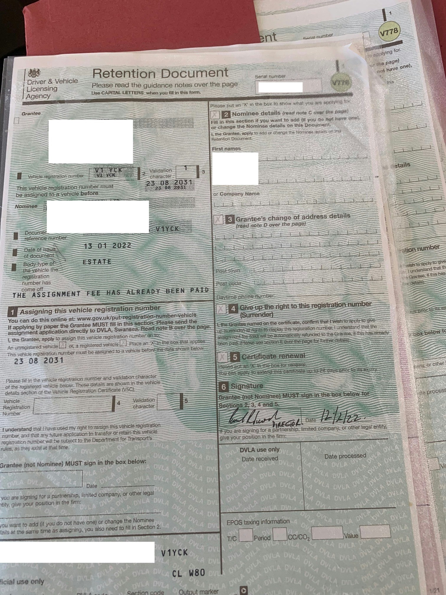 'V1 YCK' - NUMBER PLATE for sale by auction in , United Kingdom