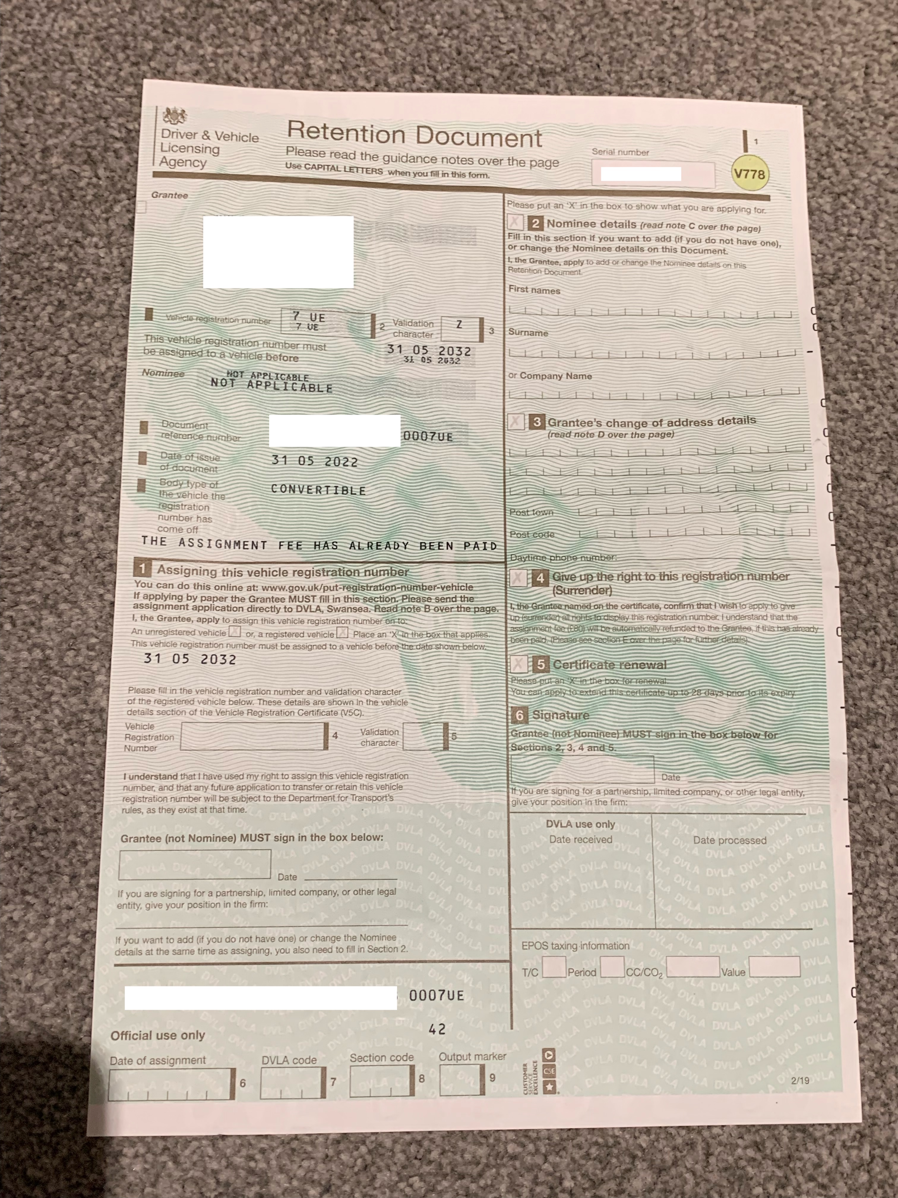 '7 UE' - NUMBER PLATE for sale by auction in , United Kingdom