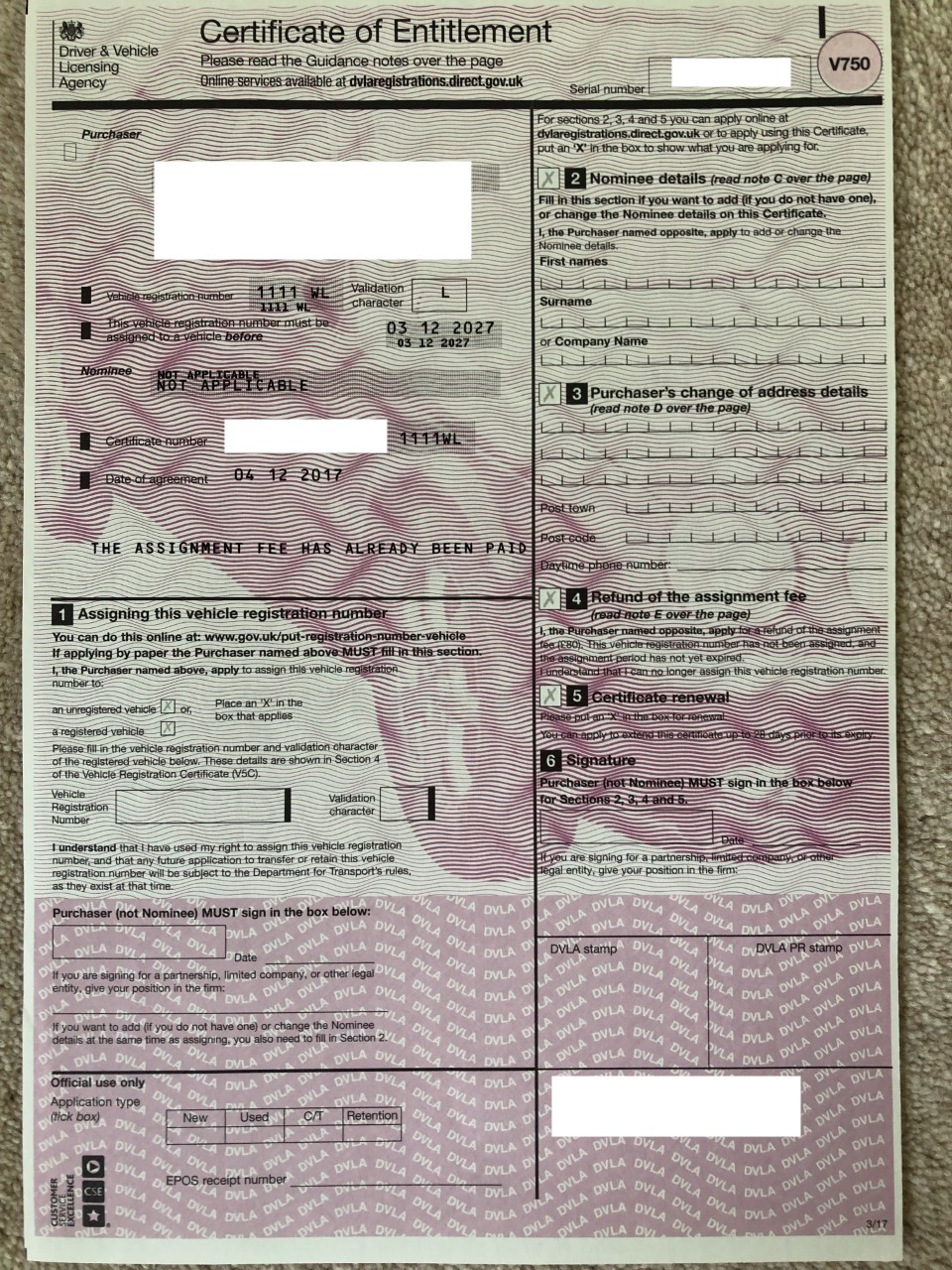 '1111 WL' - NUMBER PLATE