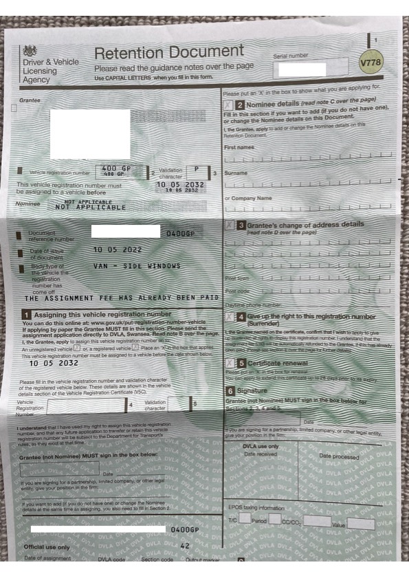 '400 GP' - NUMBER PLATE for sale by auction in , United Kingdom