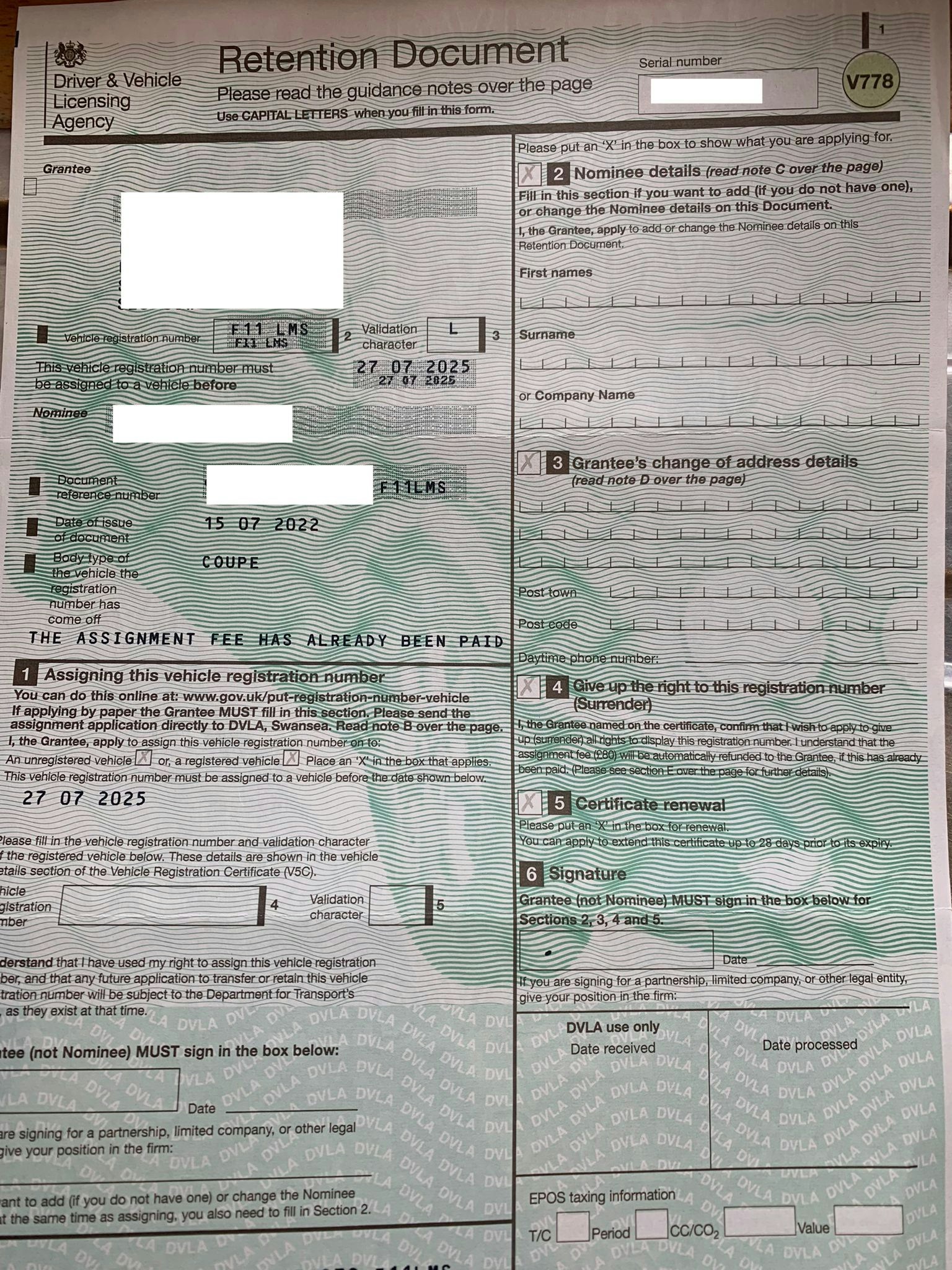 'F11 LMS' - NUMBER PLATE for sale by auction in , United Kingdom