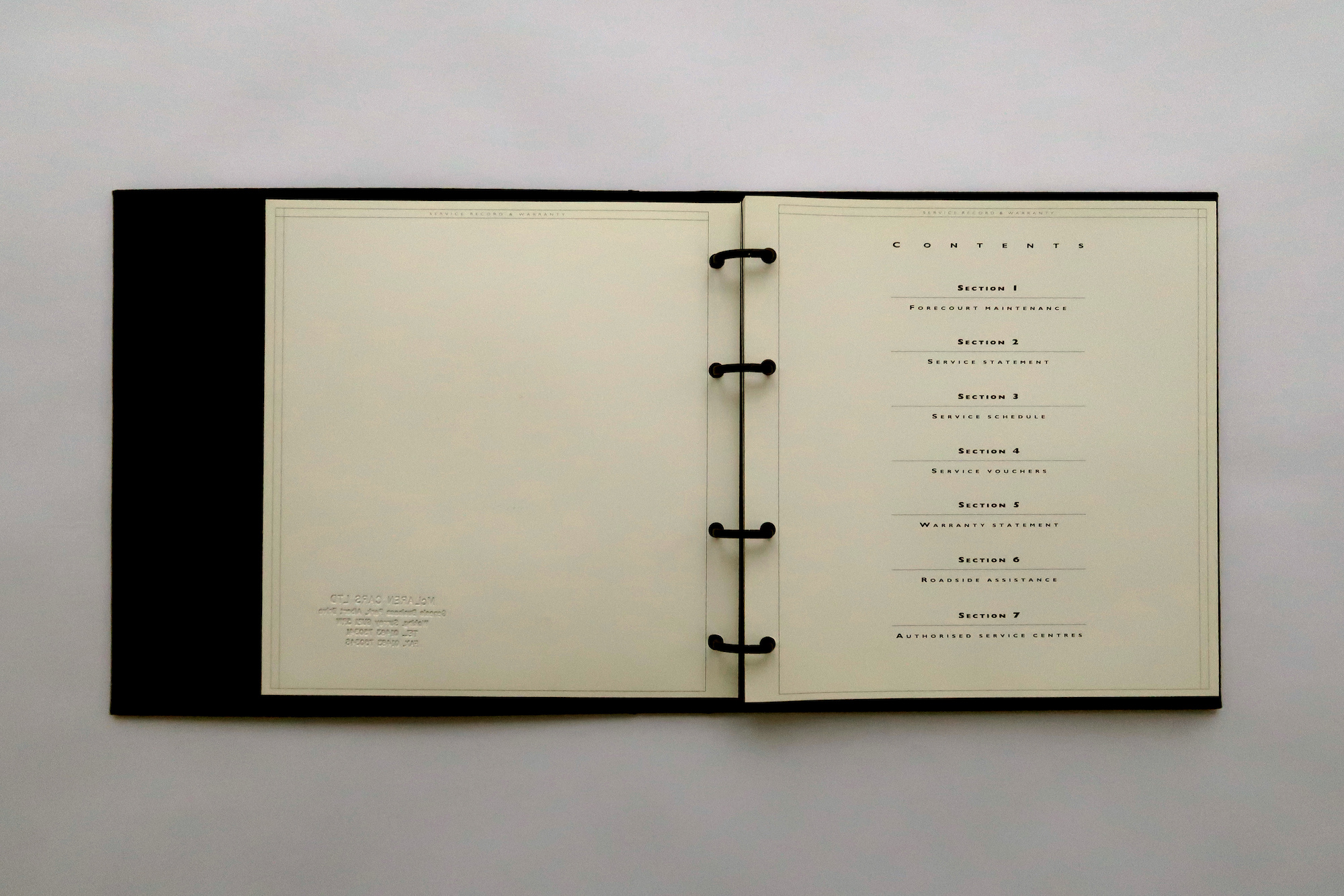 MCLAREN F1 SERVICE RECORD & WARRANTY BOOK