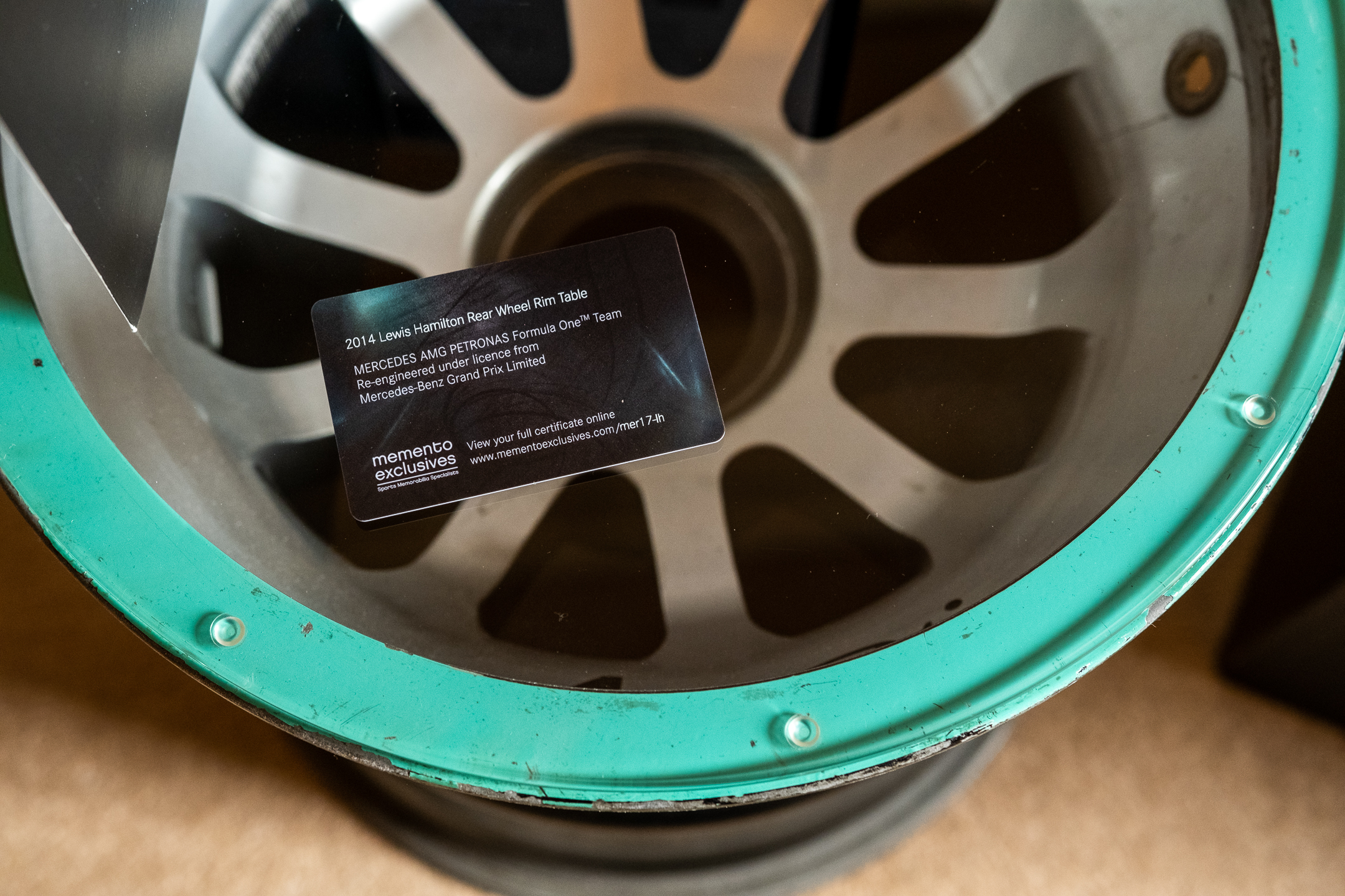 2014 LEWIS HAMILTON RACE USED REAR WHEEL RIM TABLE for sale by auction ...