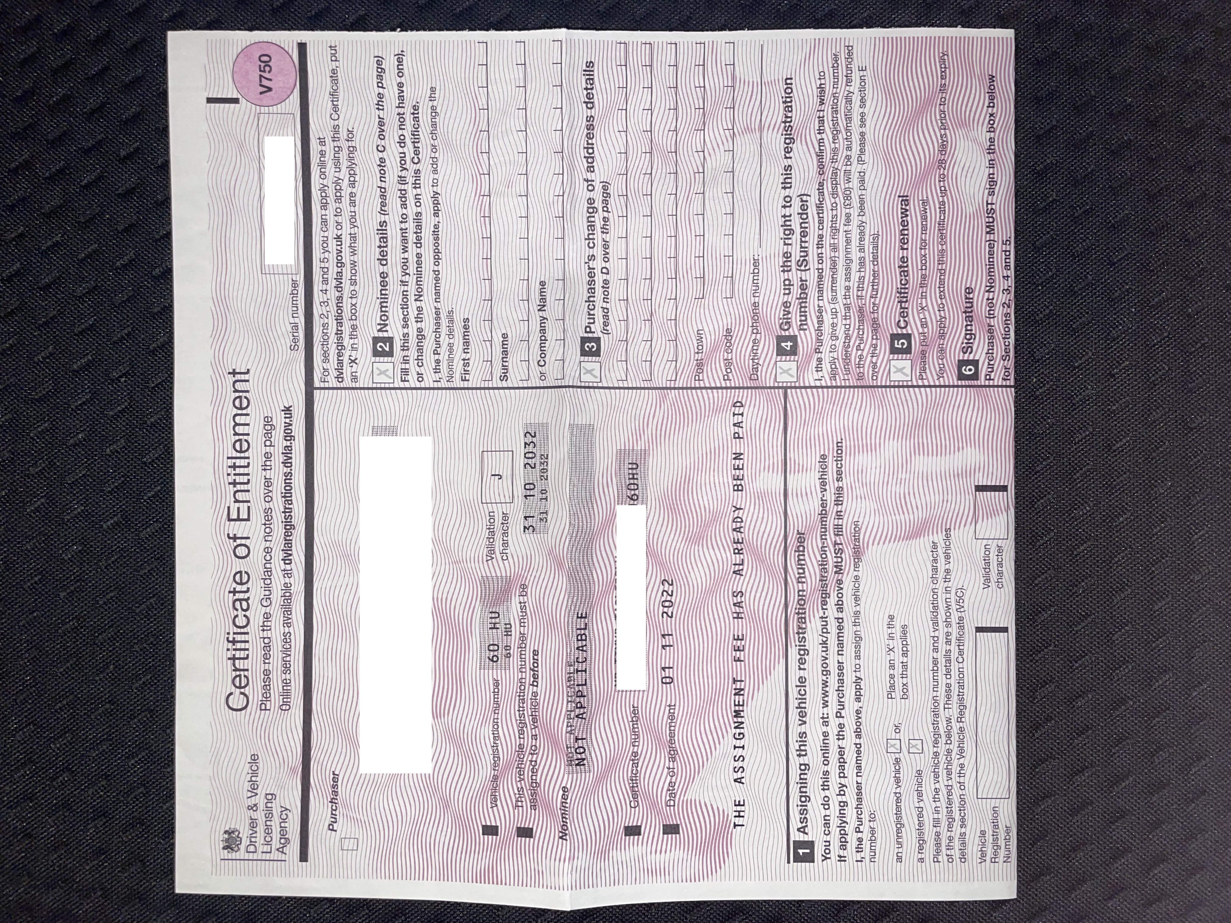 '60 HU' - NUMBER PLATE