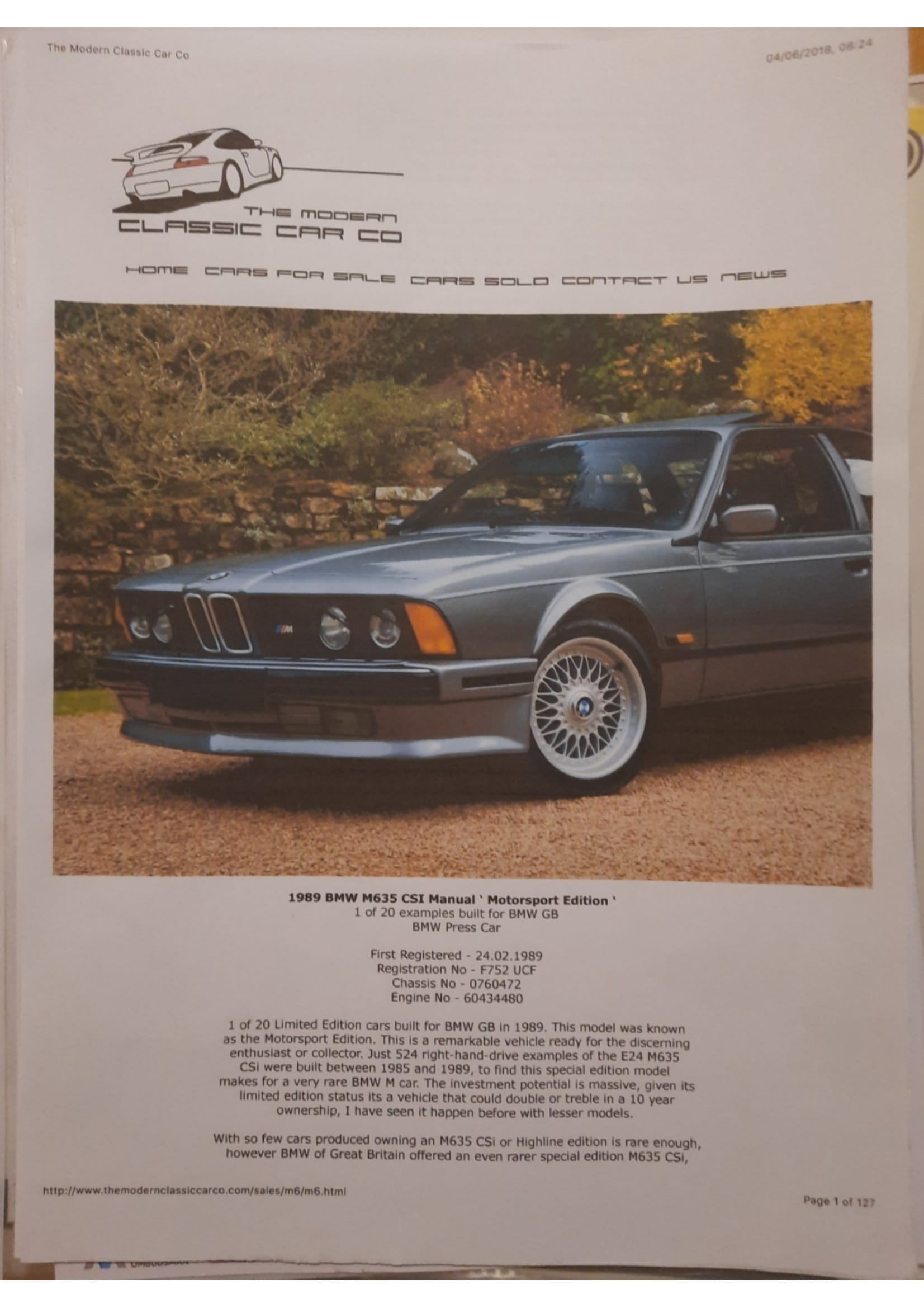 1989 BMW (E24) M635 CSI MOTORSPORT EDITION