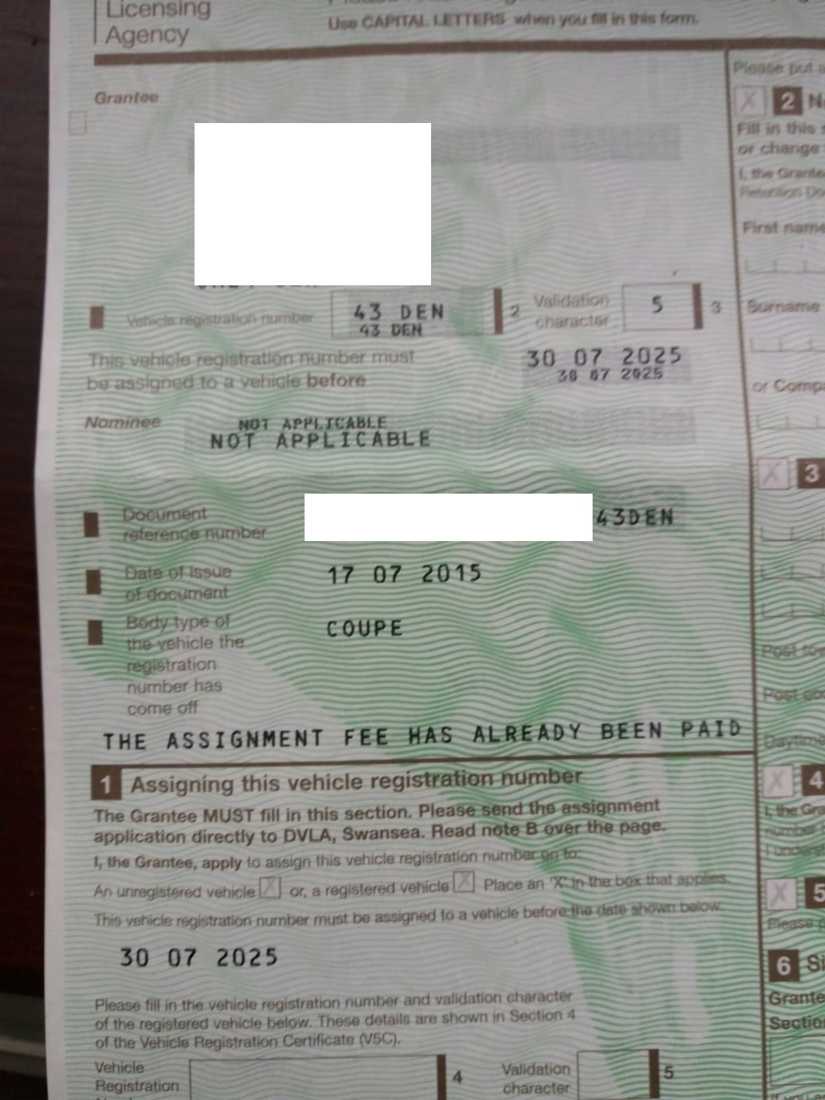 '43 DEN' - NUMBER PLATE