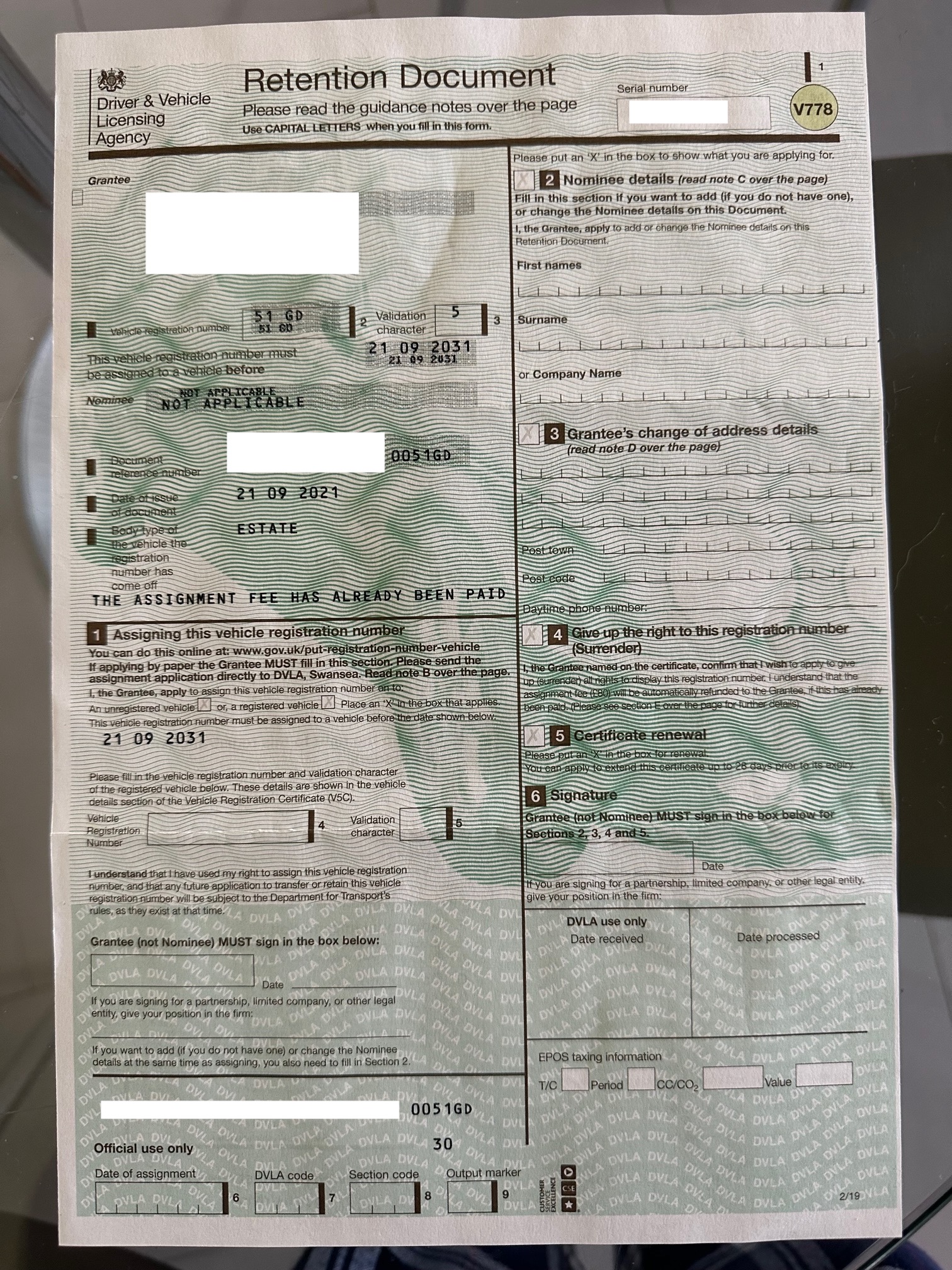 '51 GD' - NUMBER PLATE