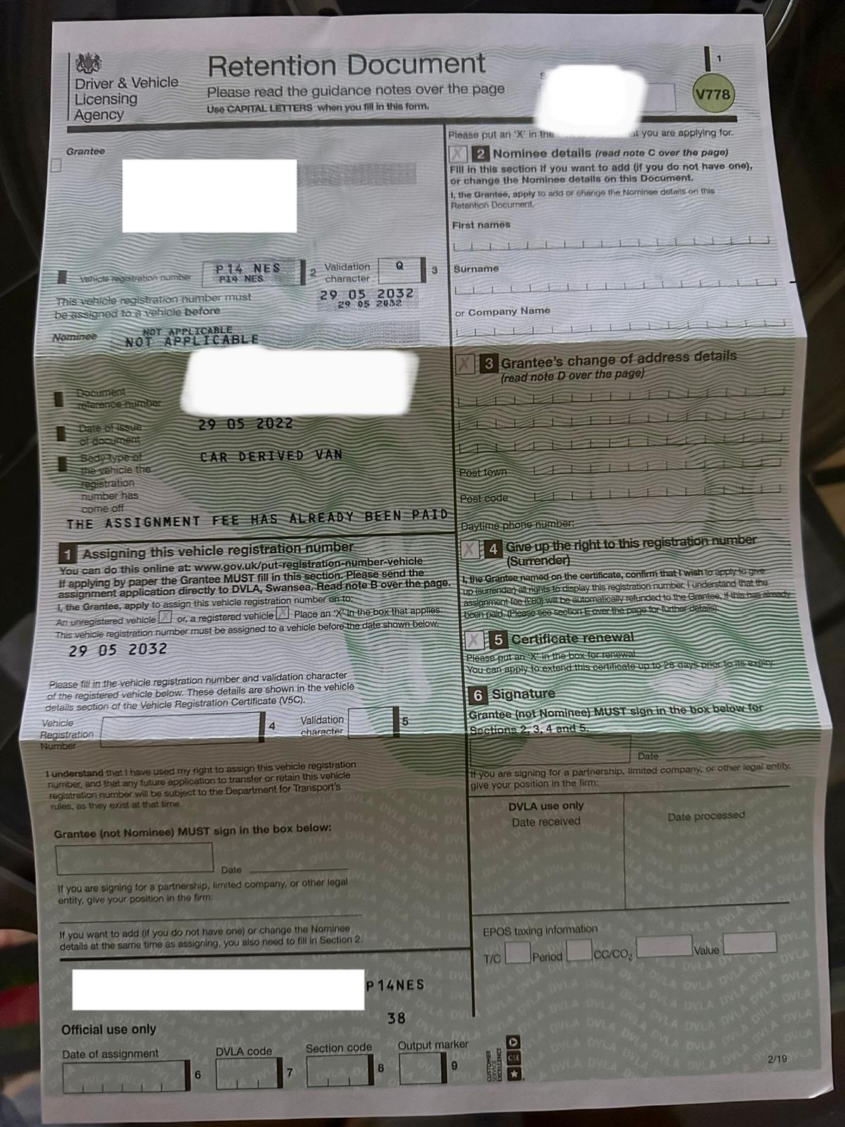 'P14 NES' - NUMBER PLATE