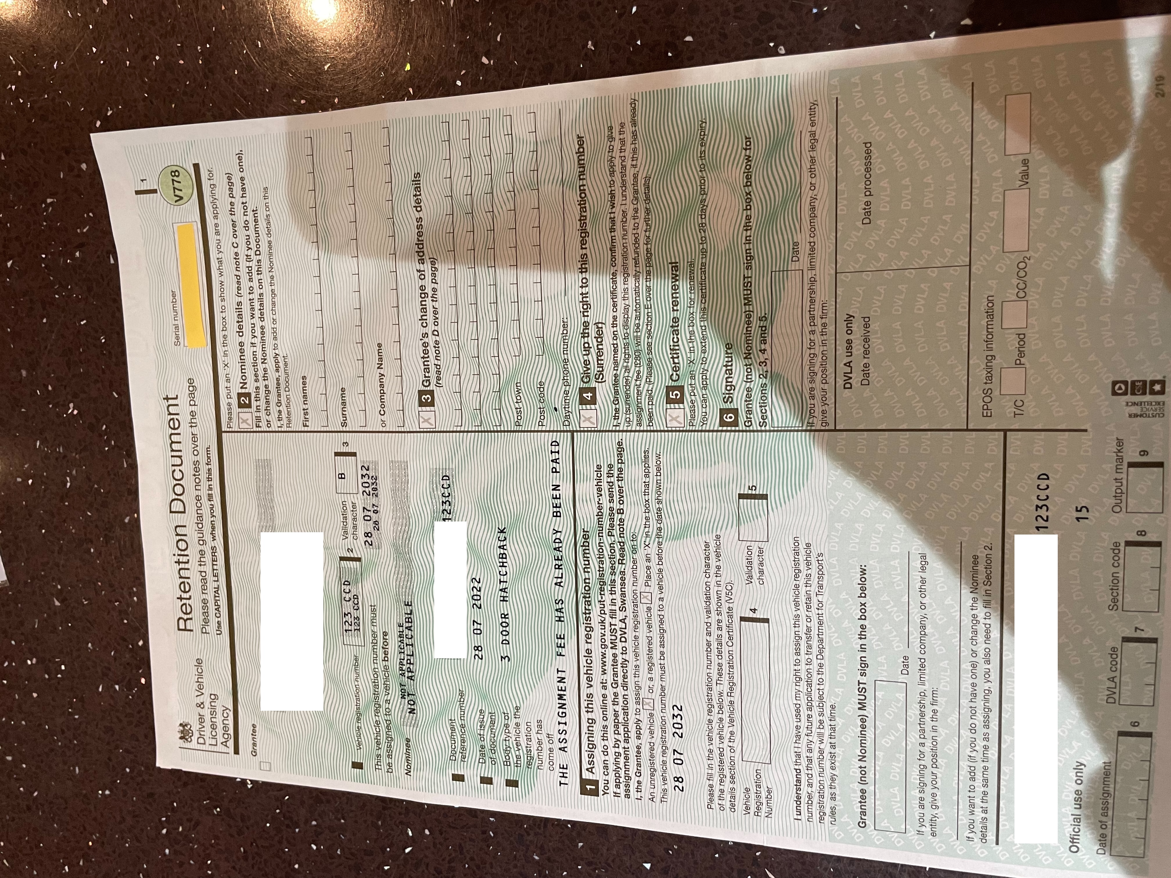 '123 CCD' - NUMBER PLATE