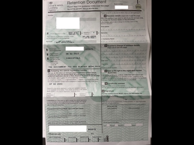 'BOO 61E' - NUMBER PLATE