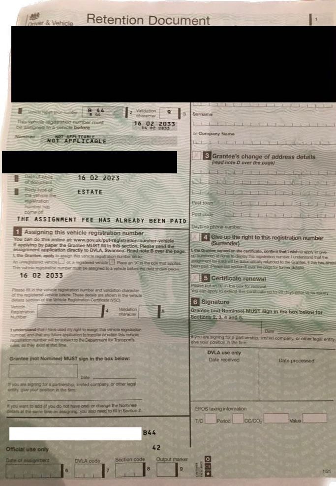 'B 44' - NUMBER PLATE