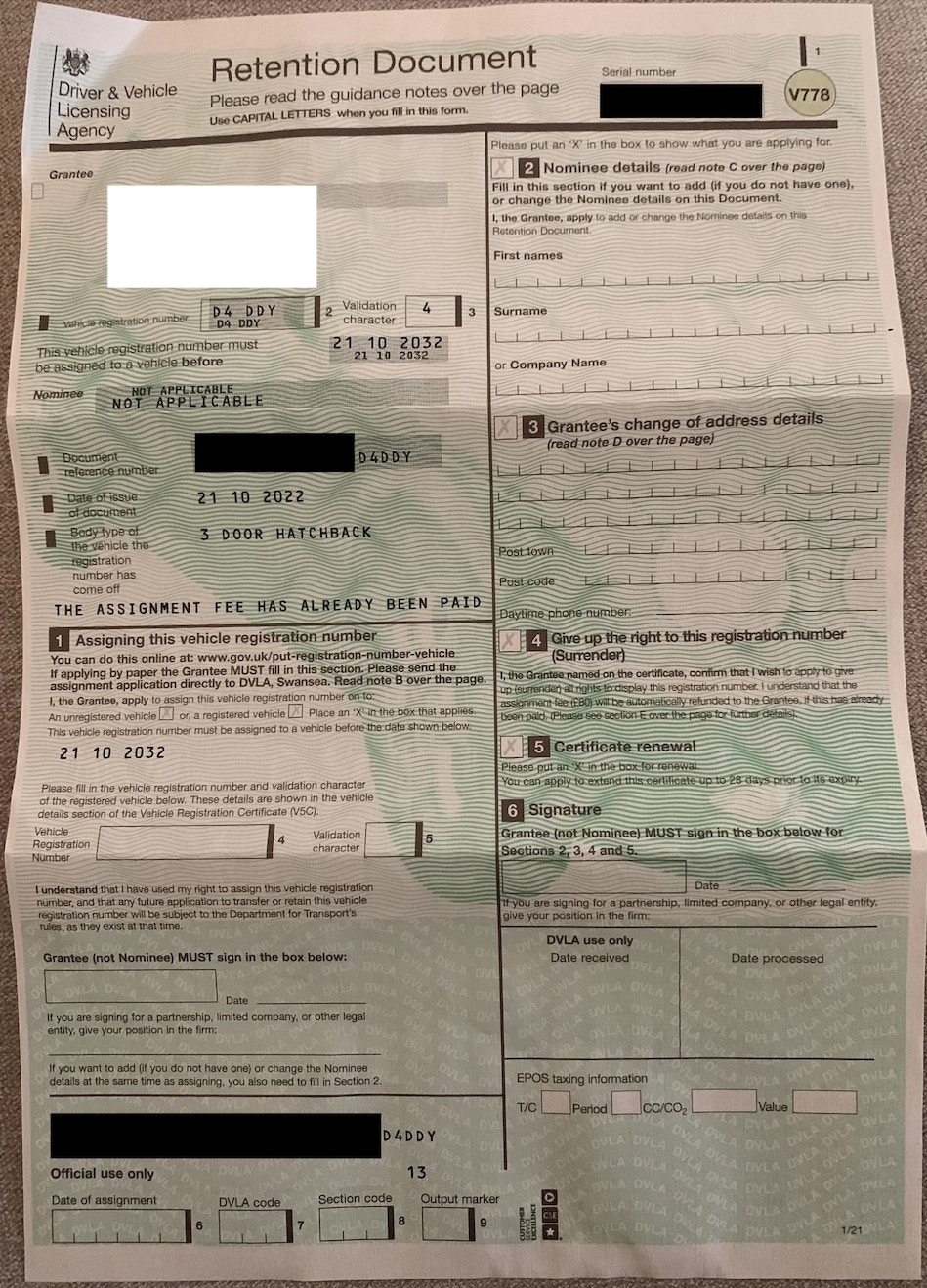 'D4 DDY' - NUMBER PLATE for sale by auction in , United Kingdom