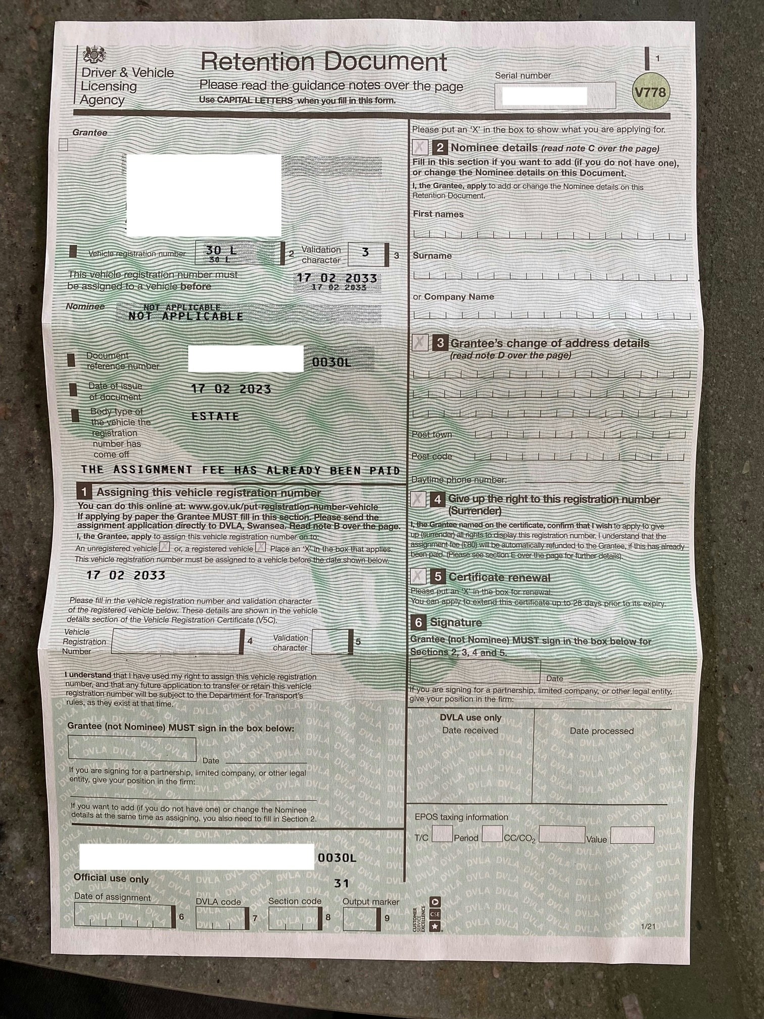 '30 L' - NUMBER PLATE